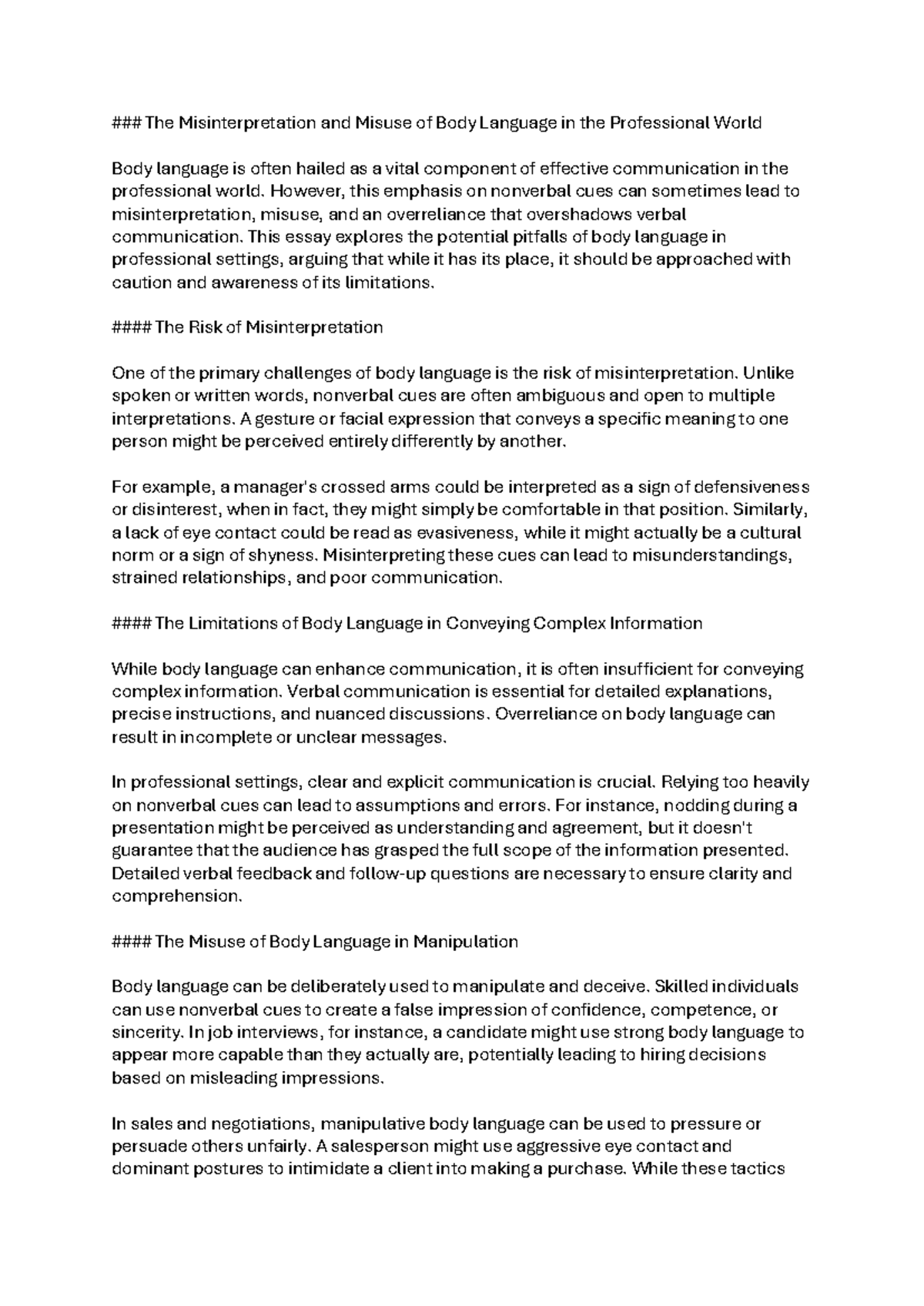 The Misinterpretation and Misuse of Body Language in the Professional ...