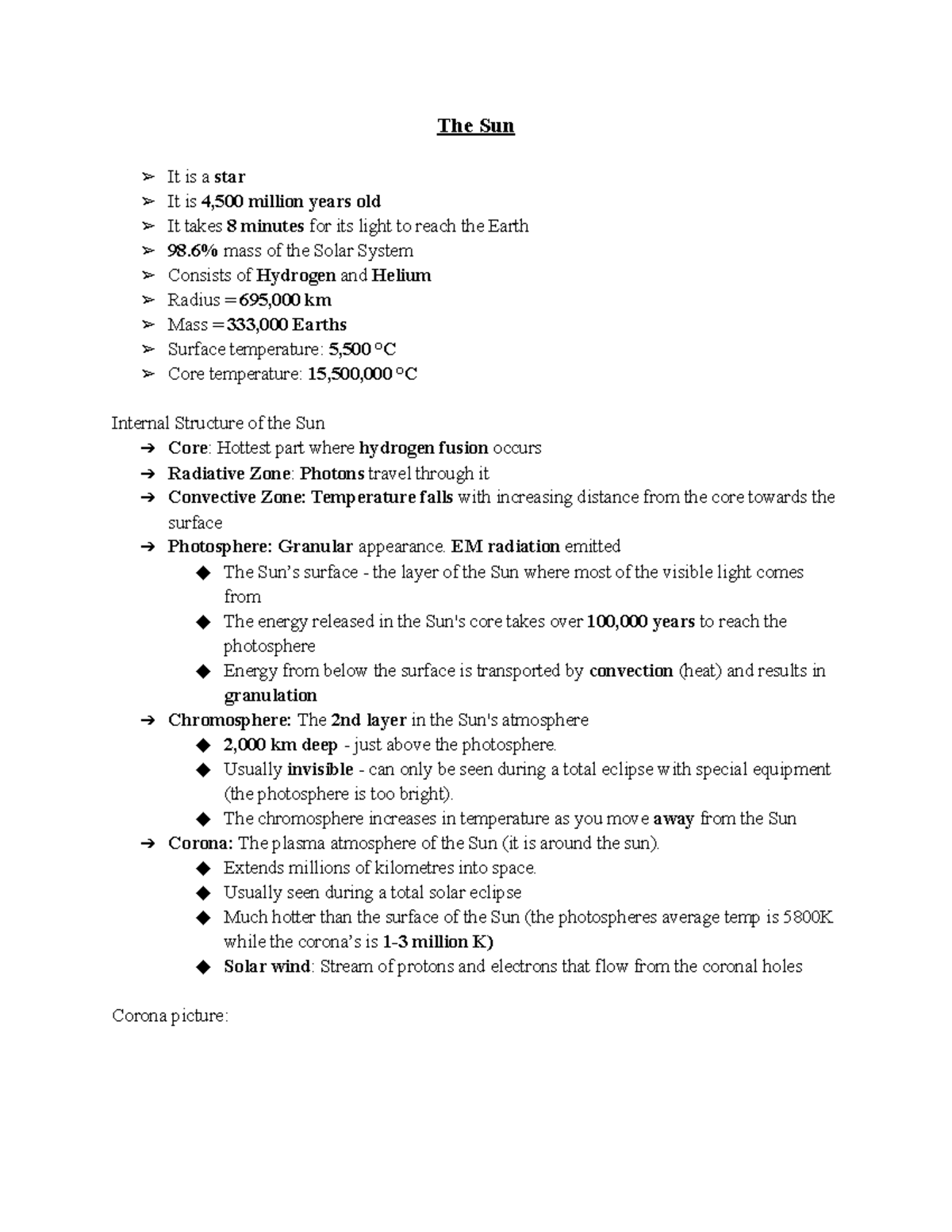 Space Exam Review - Notes for the Unit - The Sun It is a star It is ...