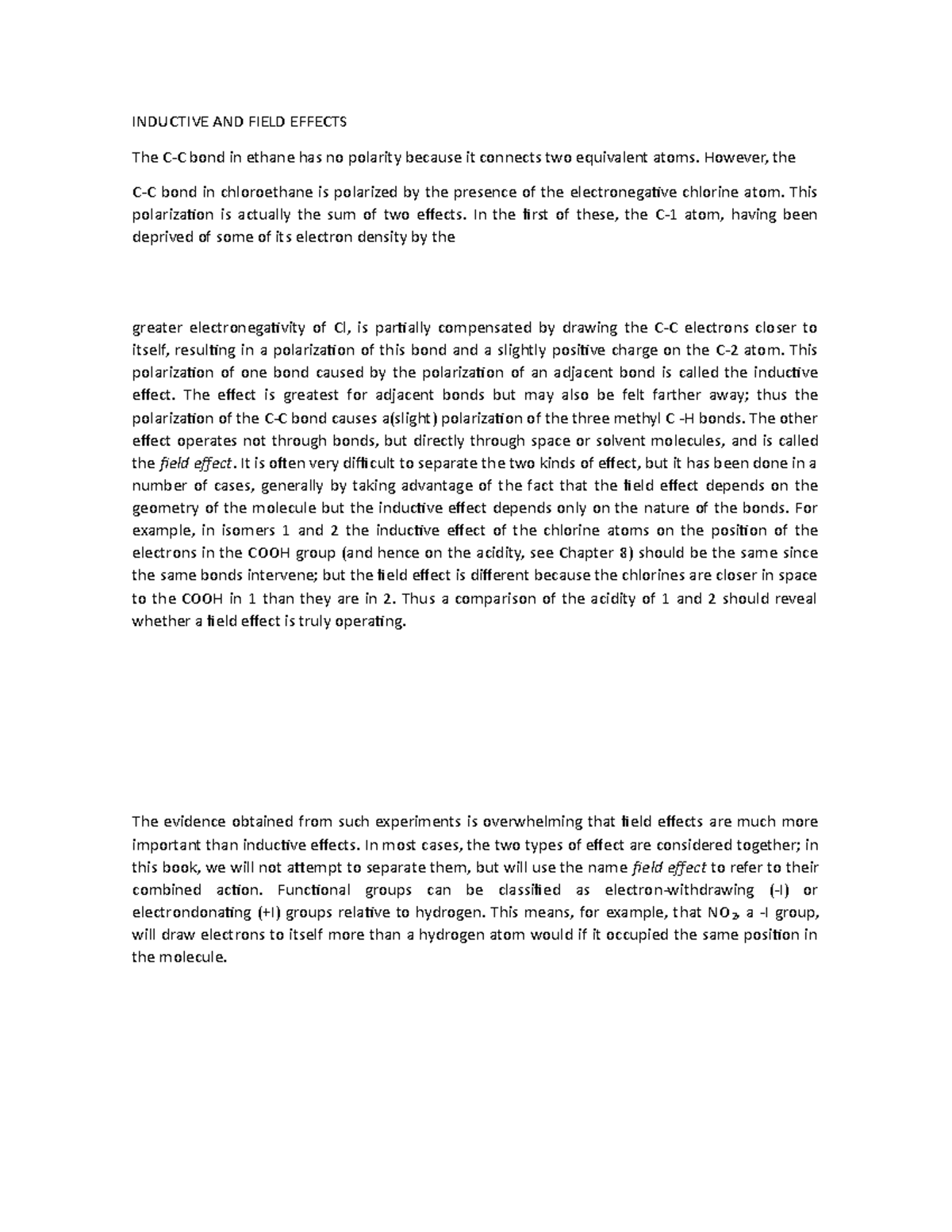 Inductive AND Field Effects - INDUCTIVE AND FIELD EFFECTS The C-C bond ...