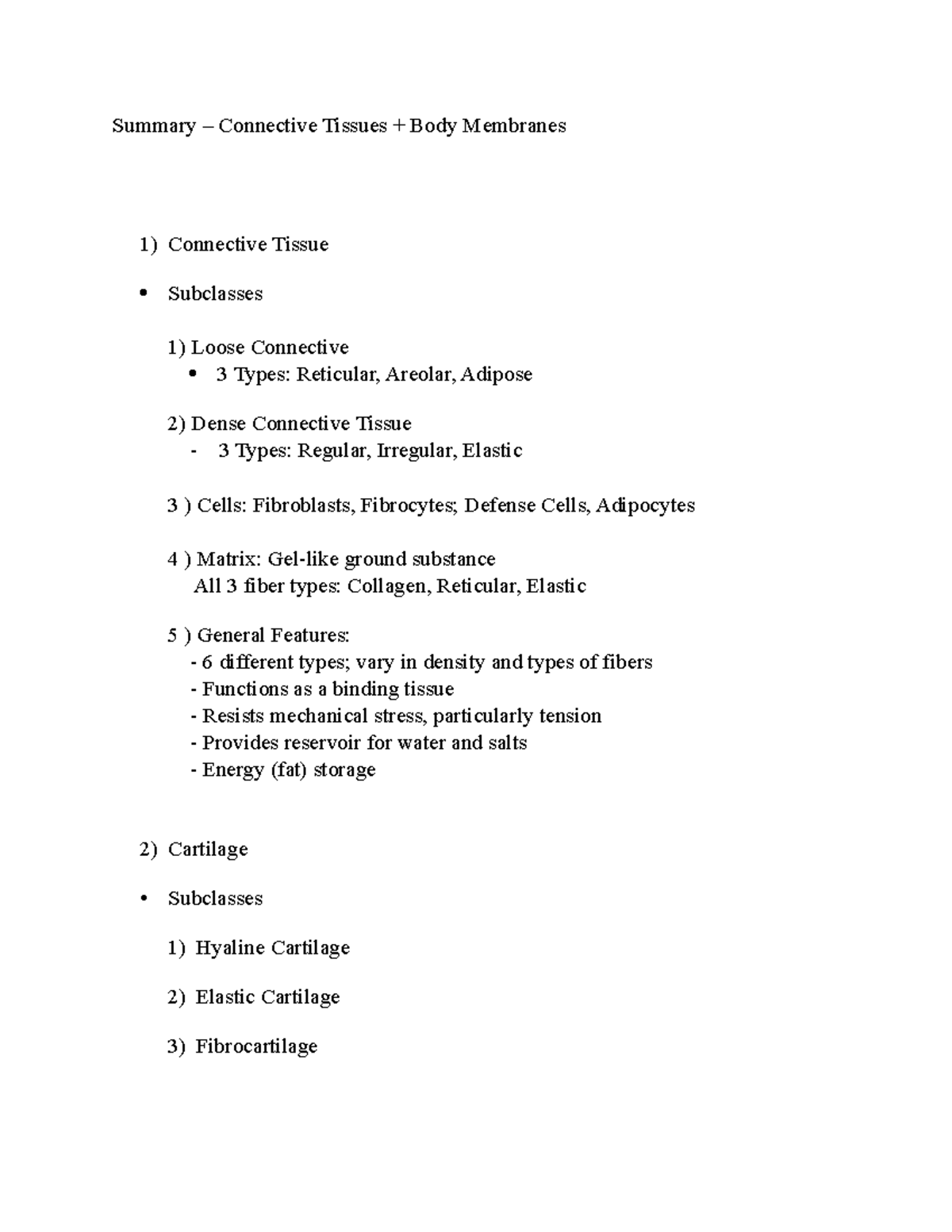 Summary - Body Membranes 2 - Summary – Connective Tissues + Body ...
