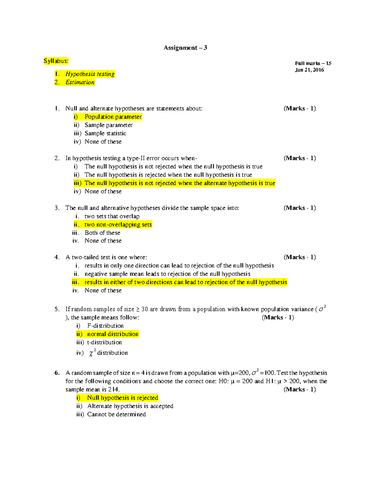 Assignment - applied statistics practice - Assignment – 3 Syllabus ...