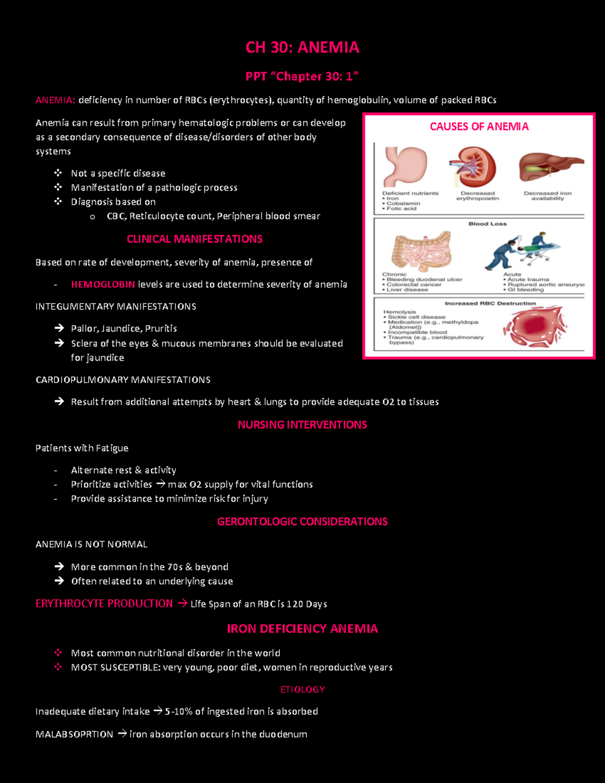 CH 30 Notes pdf - CH 30: ANEMIA PPT