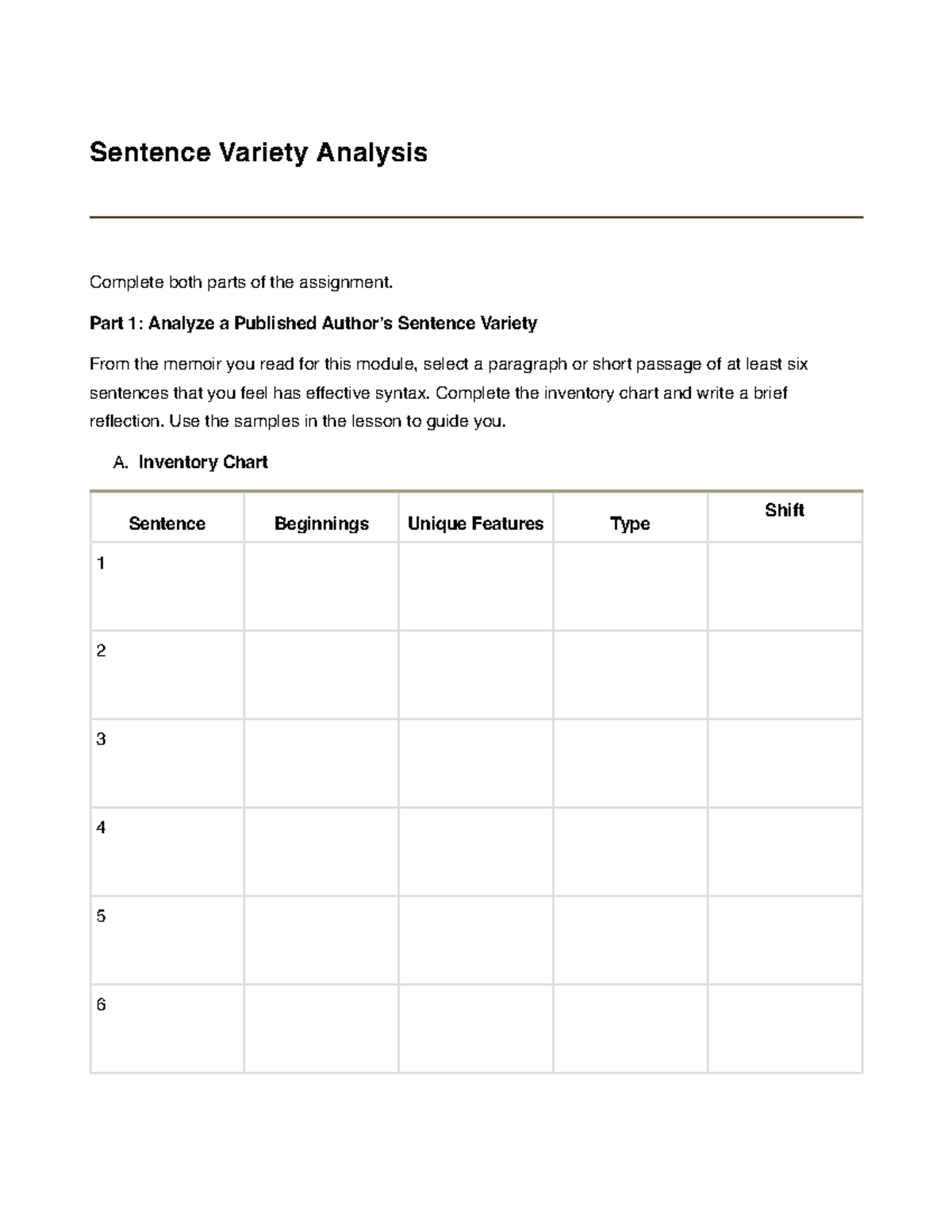 AP English Language and Composition - Sentence Variety Analysis ...