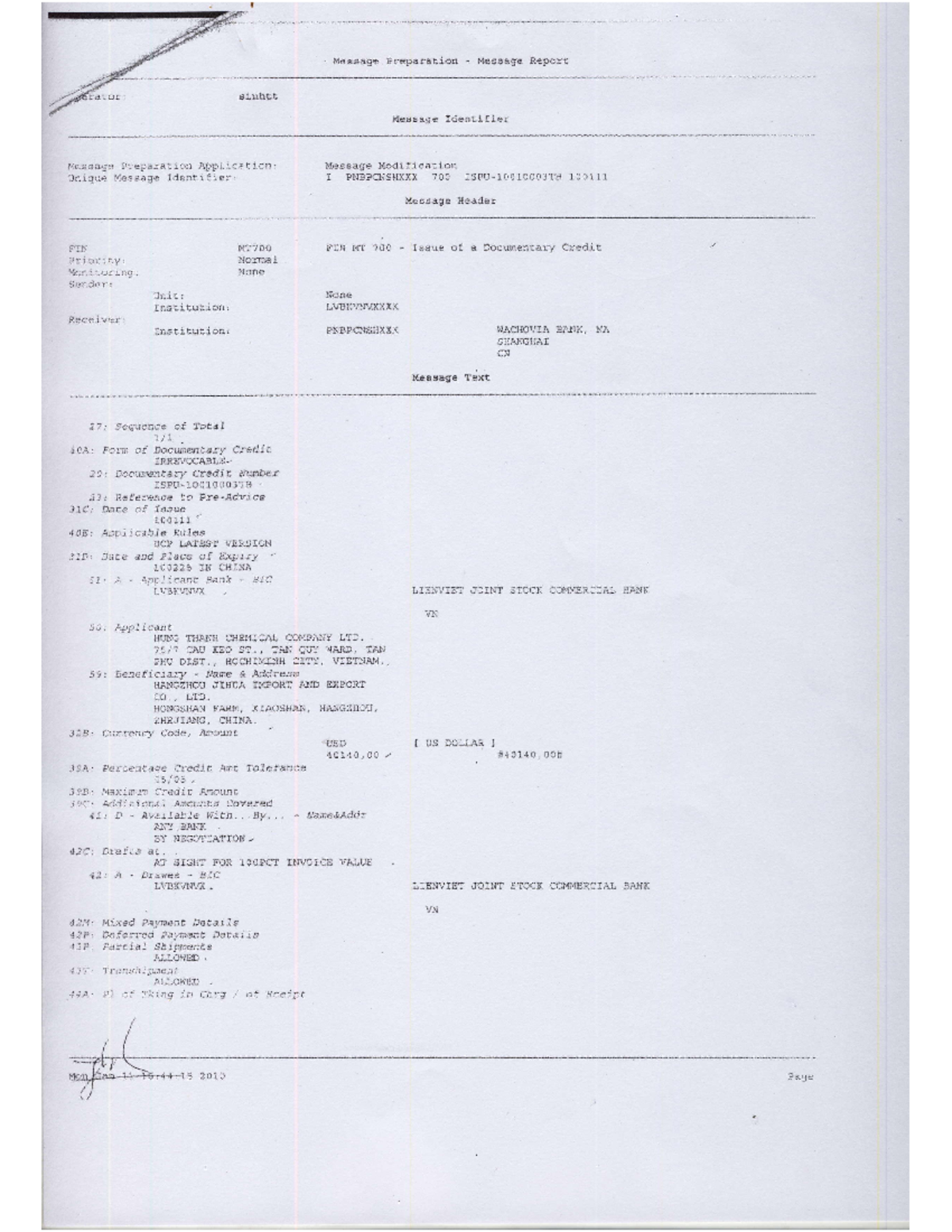 MAU LC - Mẫu L/C - Message Preparation Message Report verators sinhtt ...