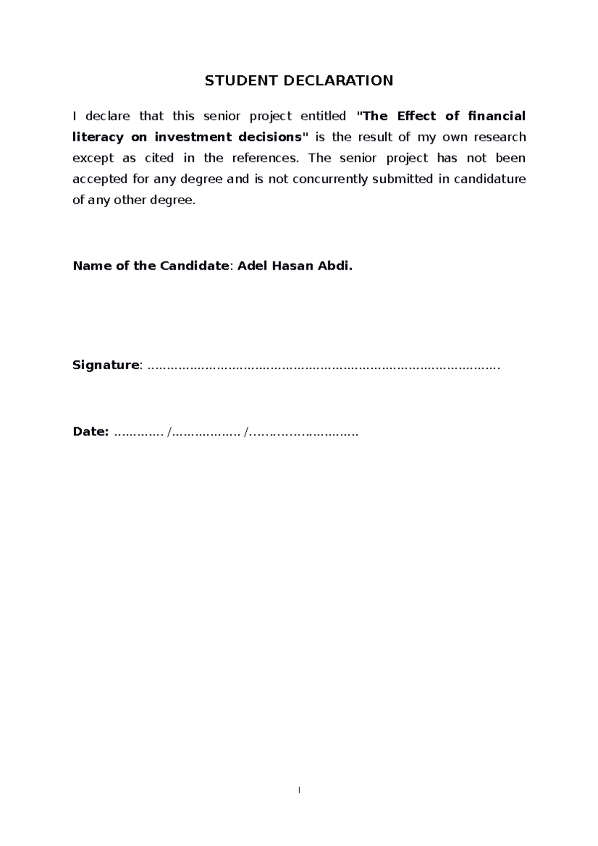 Final Thesis - The Effect of financial literacy on investment decisions ...