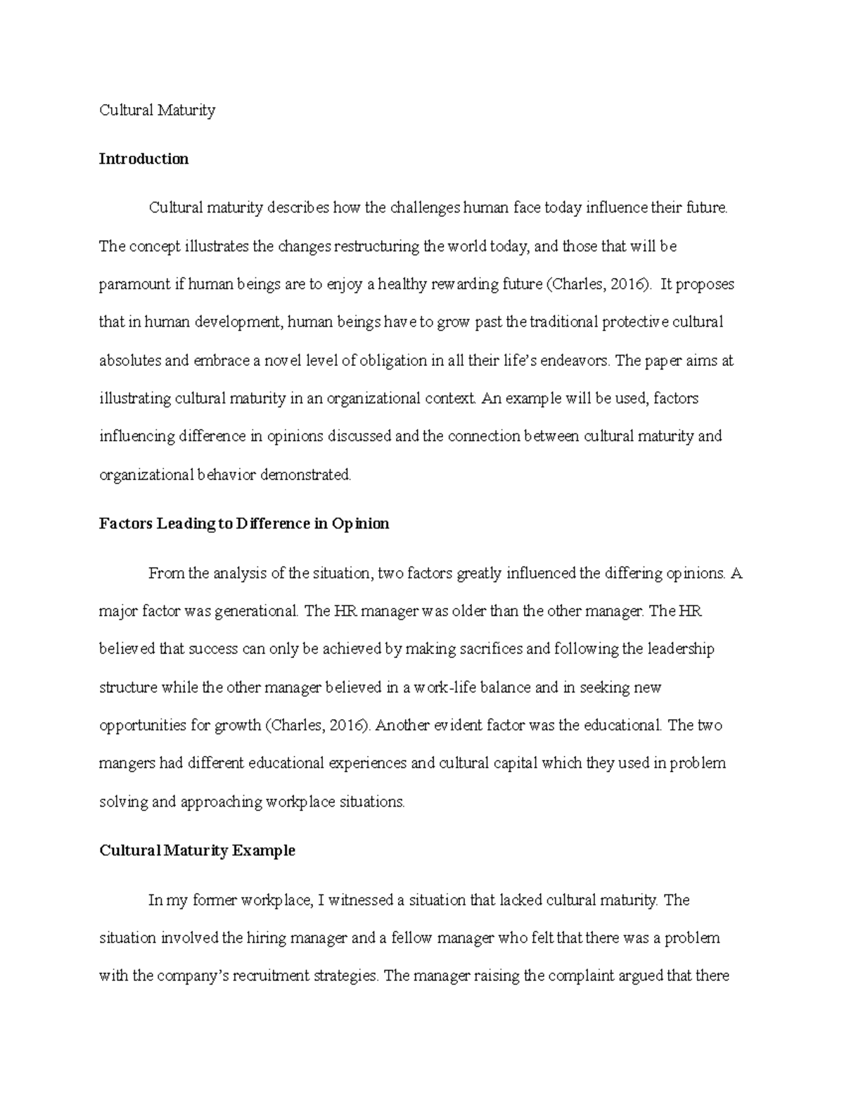 Cultural Maturity - Cultural Maturity Introduction Cultural maturity ...