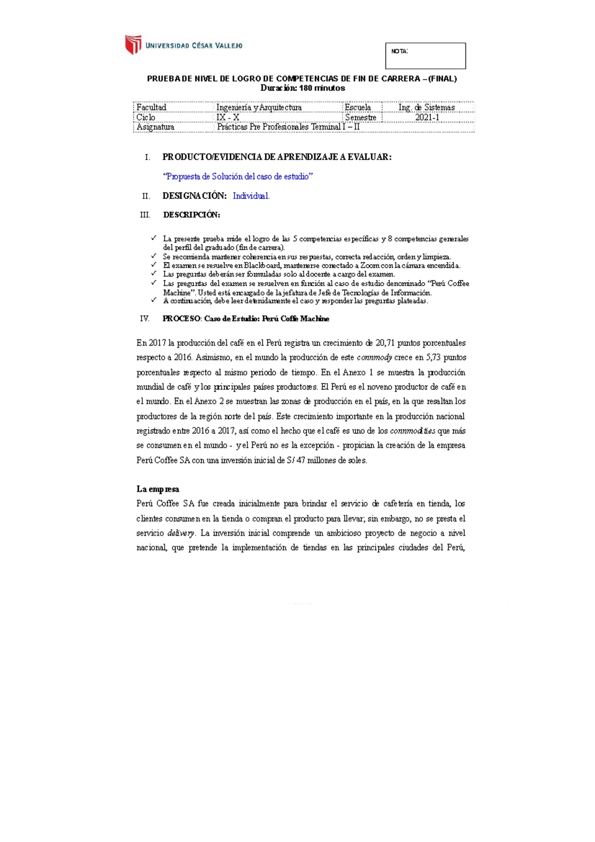 Examen-plc-iv-nivel-peru-coffe-machine compress - PRUEBA DE NIVEL DE LOGRO DE COMPETENCIAS DE ...