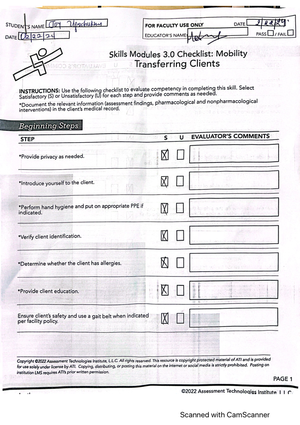 Skills Checklist mobility wheelchair transfer techniques - atitesting ...