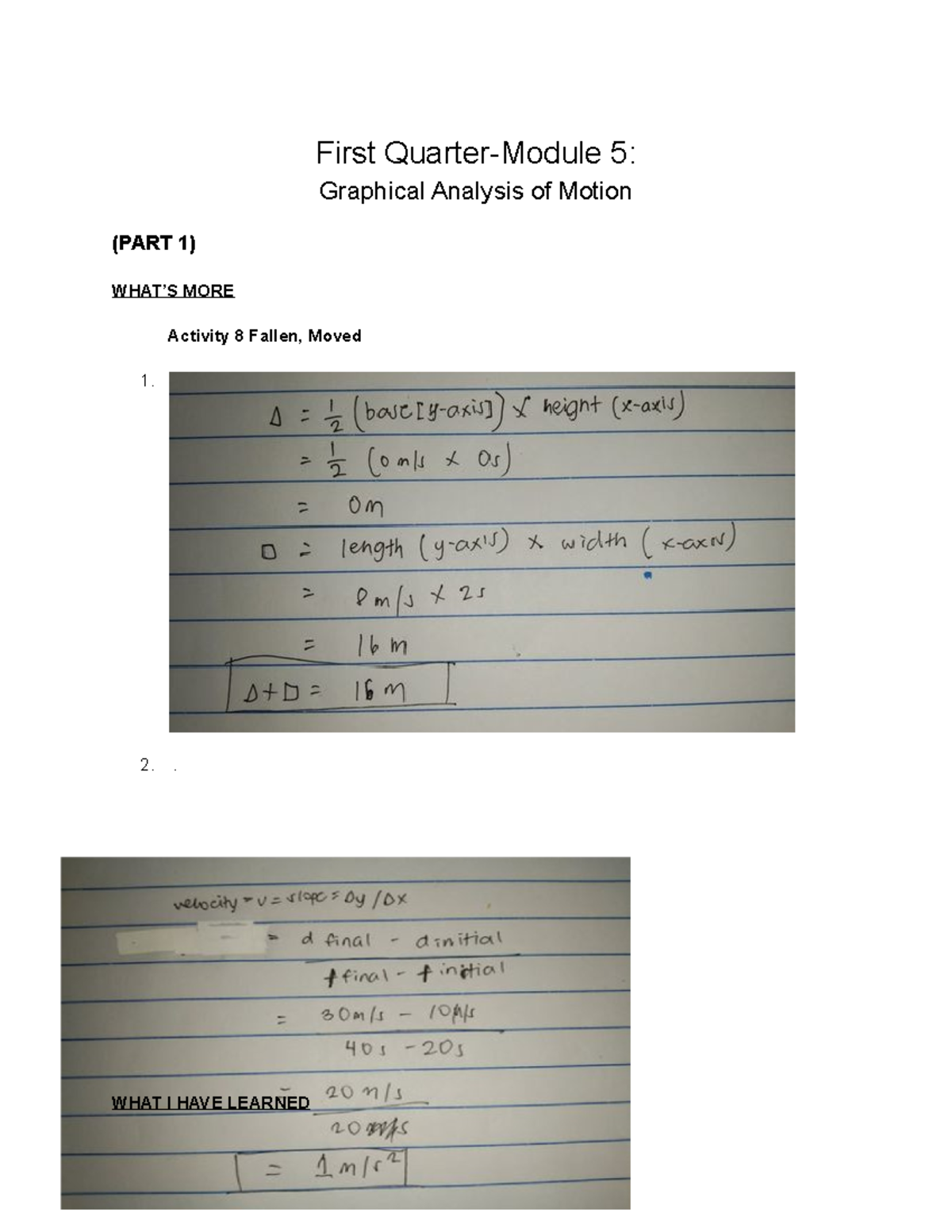 General Physics Graphical Analysis of Motion - First Quarter-Module 5 ...