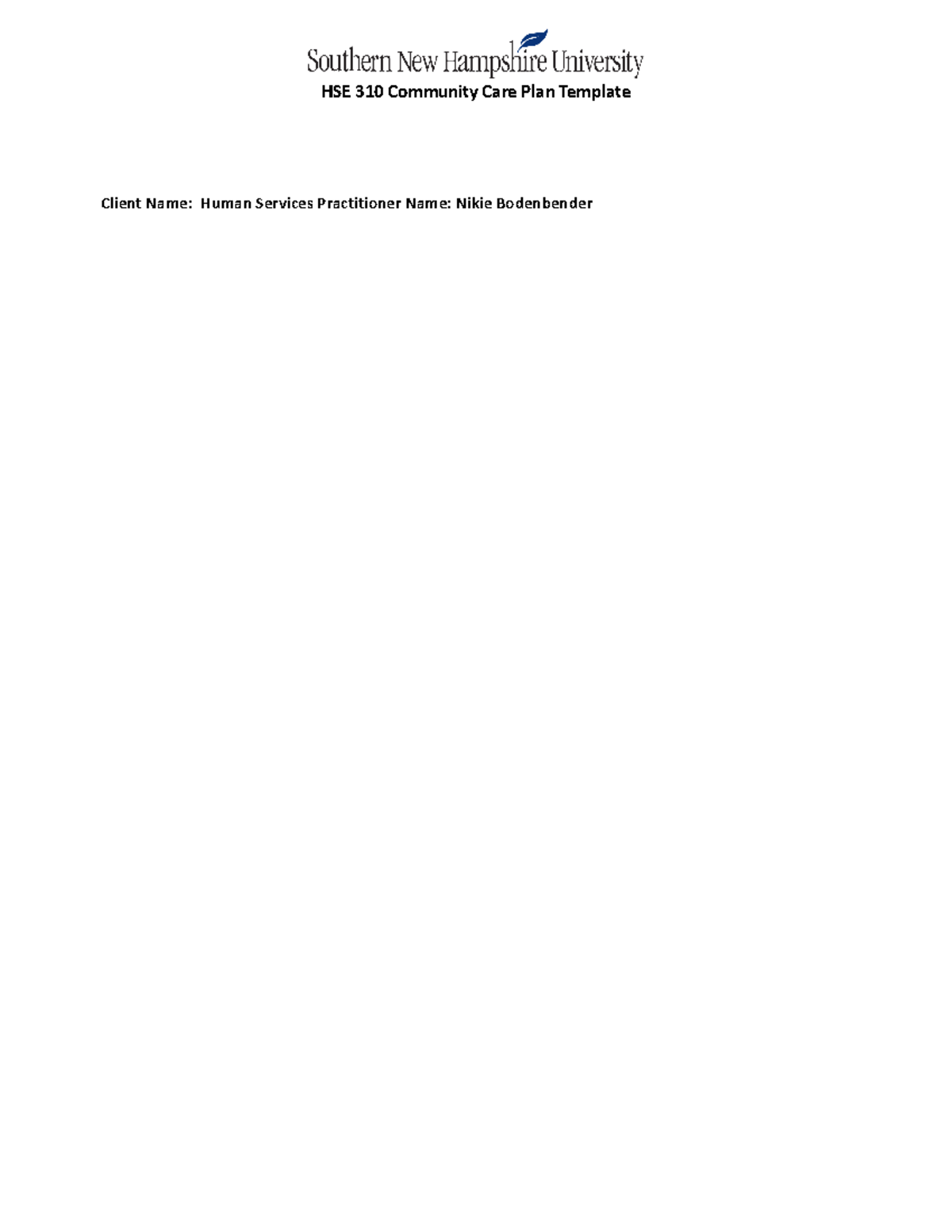 HSE 310 Community Care Plan Template - HSE 310 Community Care Plan ...