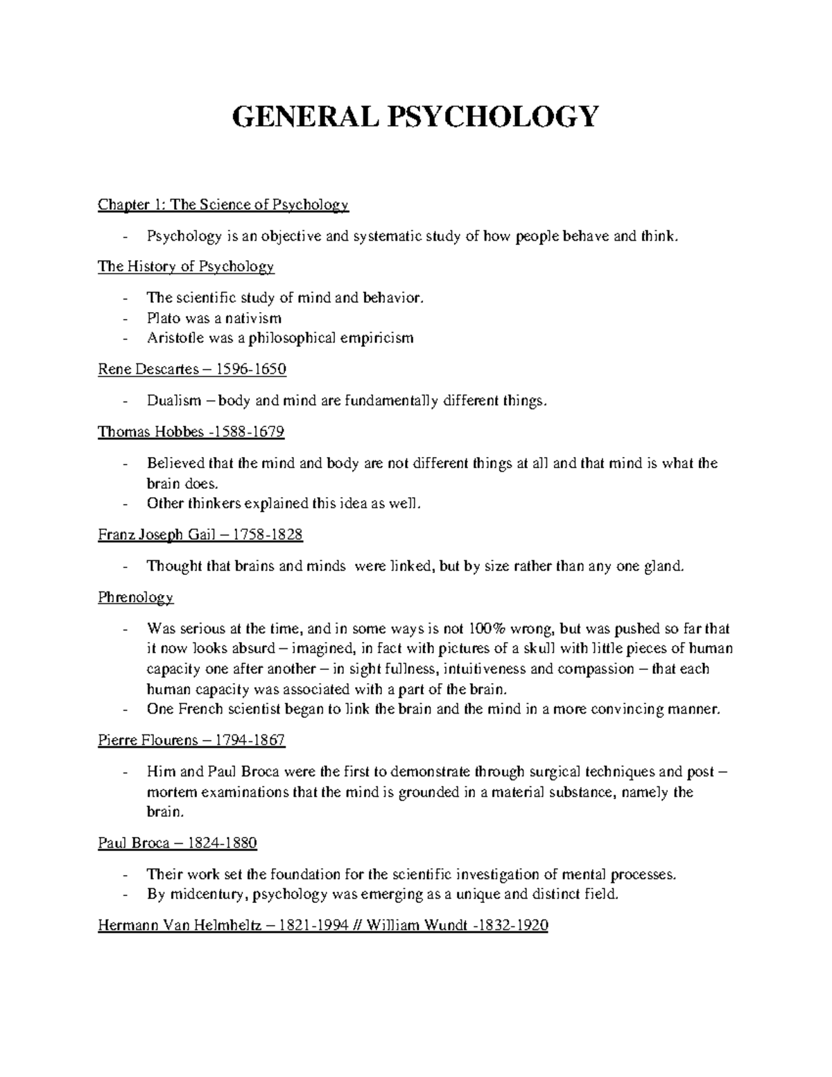 General Psychology Notes 1 - GENERAL PSYCHOLOGY Chapter 1: The Science ...