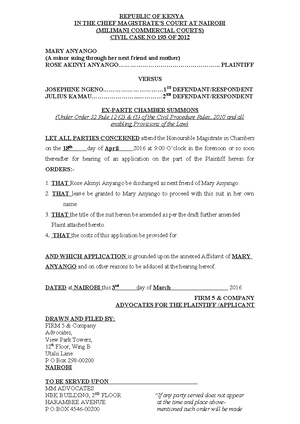 BILL OF COST Sample - REPUBLIC OF KENYA IN THE HIGH COURT OF KENYA AT ...