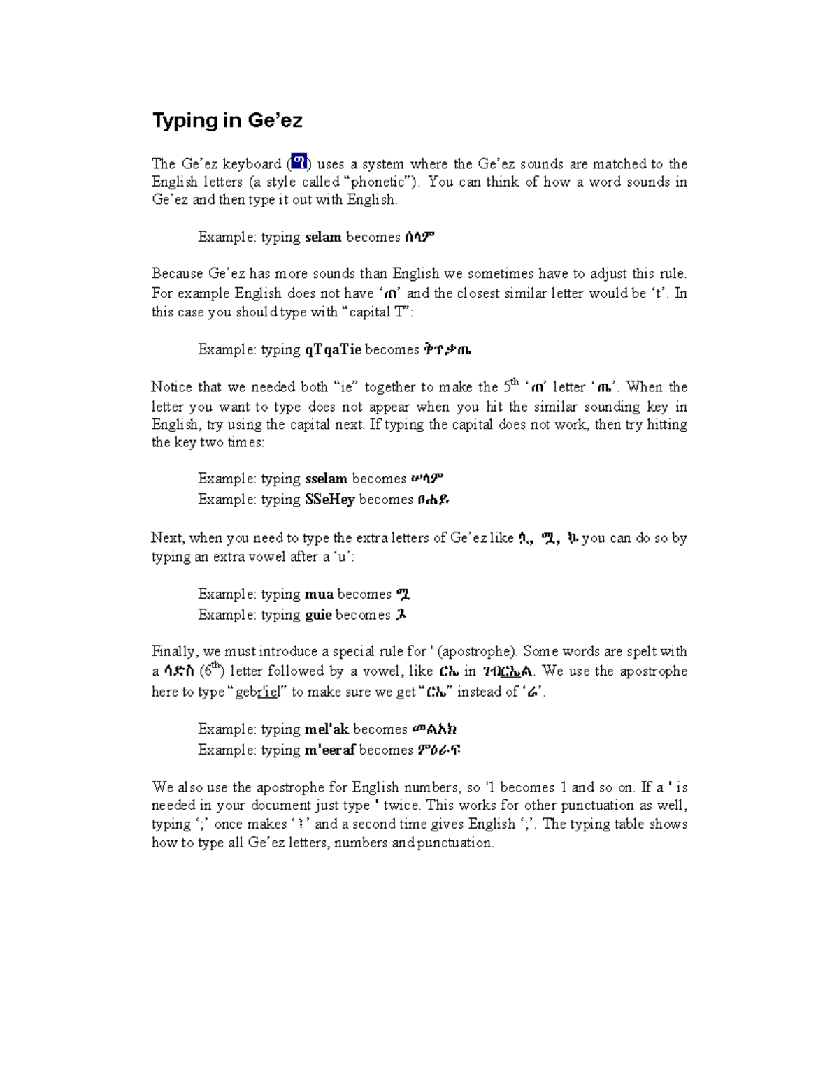 Geez Typing-English - bhjkj - Typing in Ge’ez The Ge’ez keyboard ...