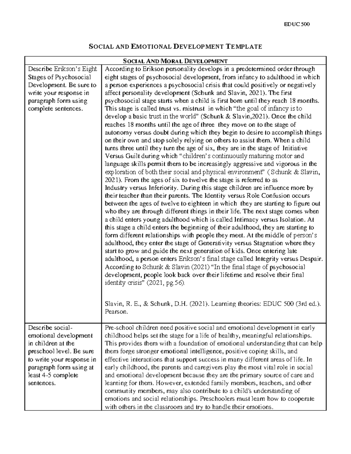 EDUC 500 Social and Emotional Development Assignment - SOCIAL AND ...