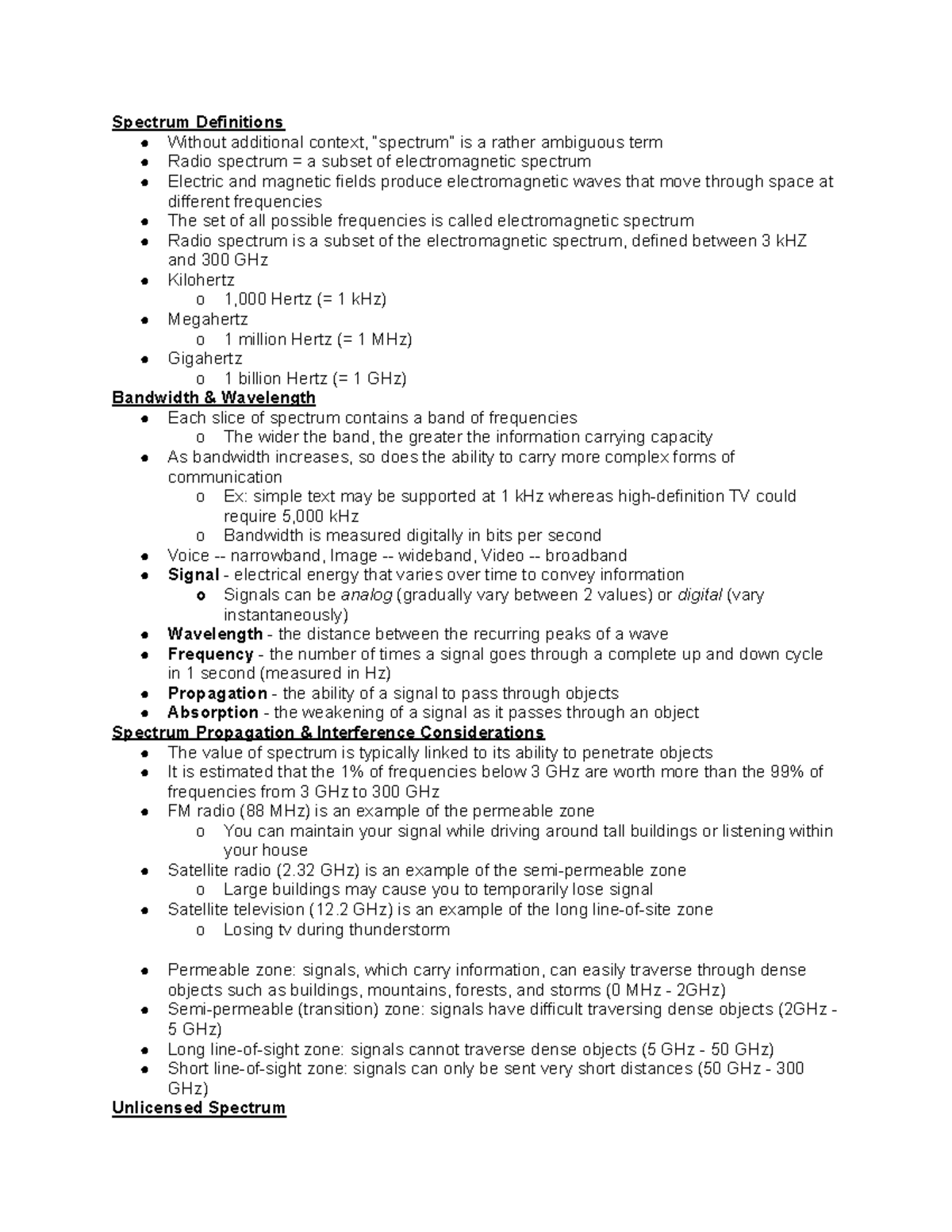 Notes #3 - Spectrum Definitions Without additional context, “spectrum ...