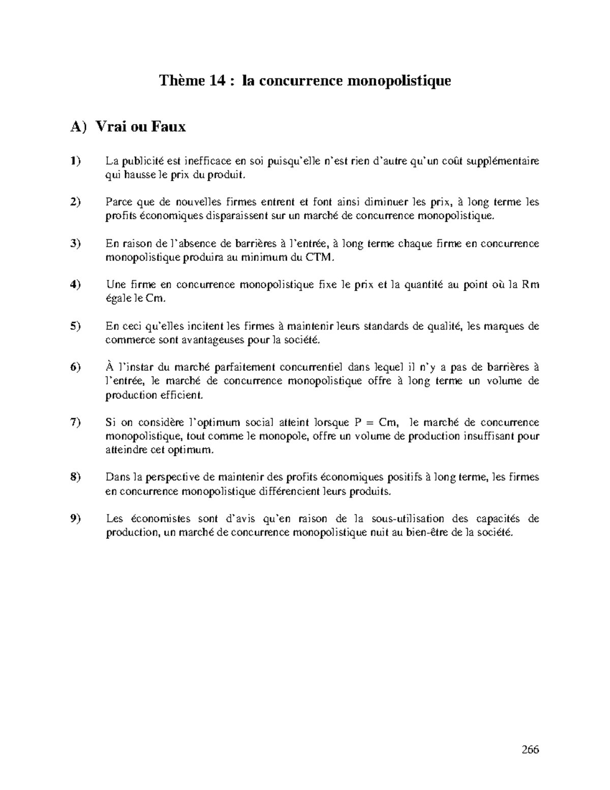 14 Probl mes - chapitre 14 - Thème 14 : la concurrence monopolistique A) Vrai ou Faux La ...