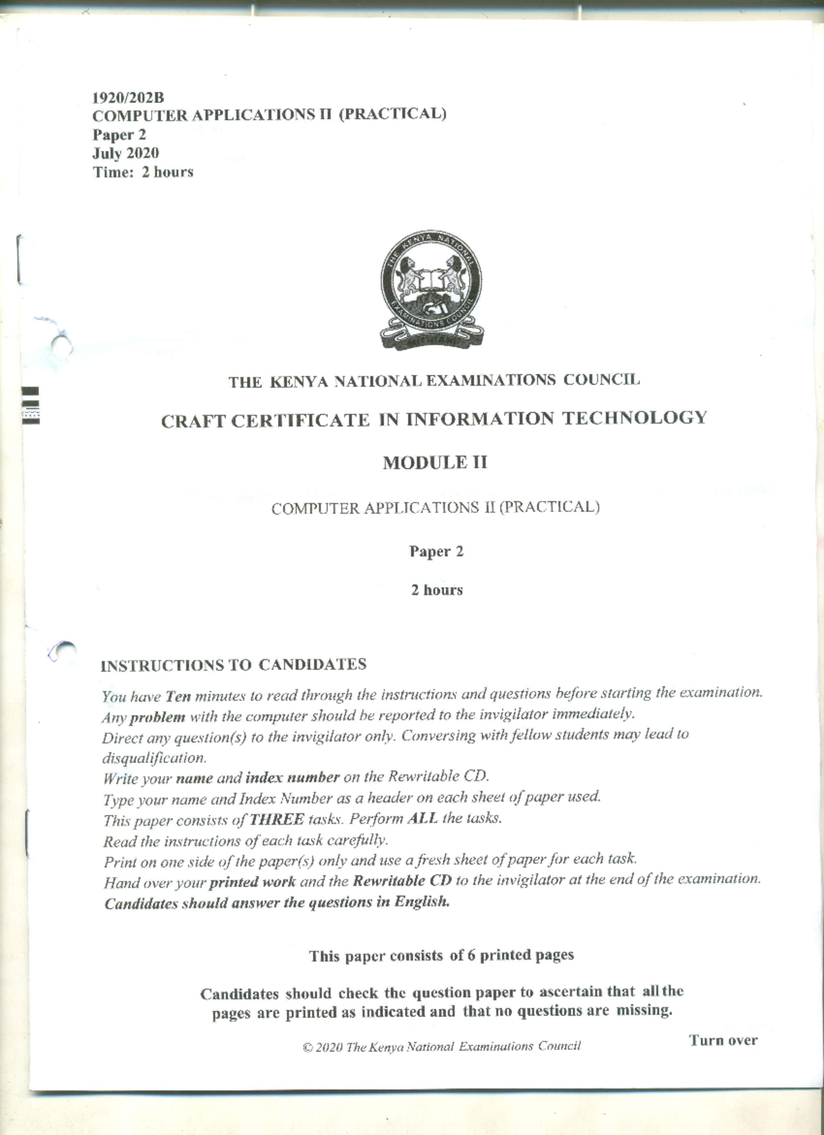 Computer Application 11 Practical 0001 - COMPUTER APPLICATIONS II (PRACTICAL) Paper 2 July 2020 ...