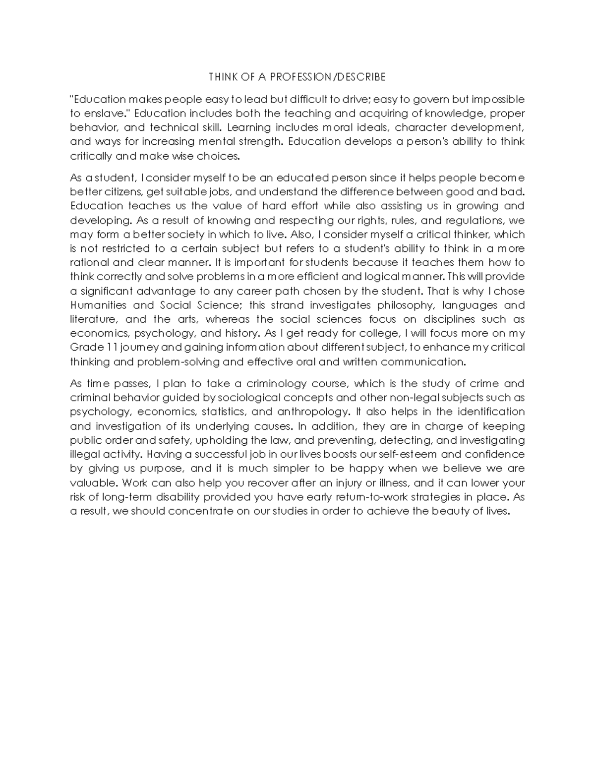 Poset - psotejfjfj - THINK OF A PROFESSION/DESCRIBE "Education makes ...