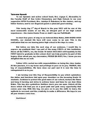 Turnover OF key OF Responsibility - Turn-over Speech To our dynamic and ...