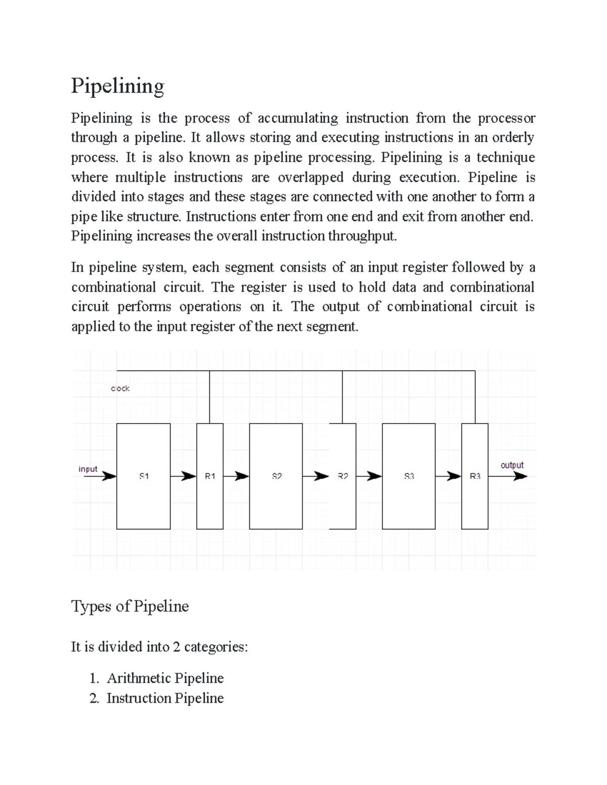 Unit 04 - Pipelining - notes - Pipelining Pipelining is the process of ...