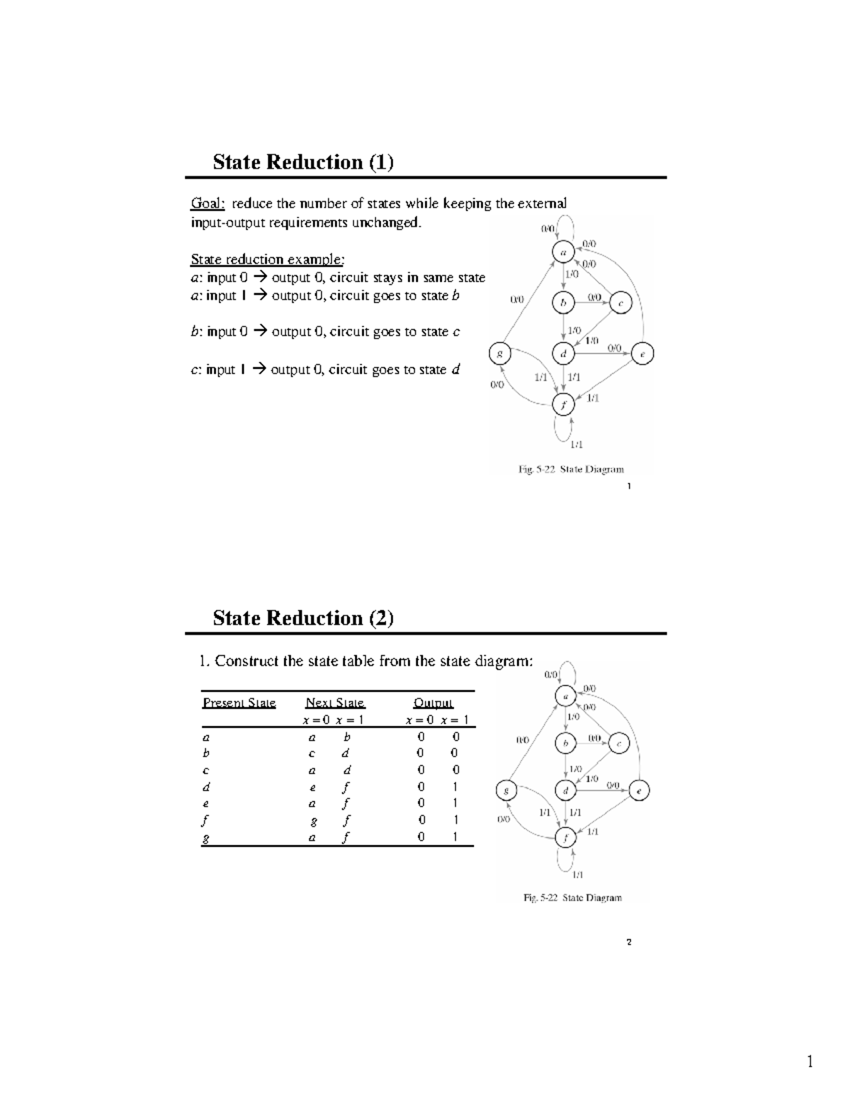 State Reduction And Assignment 1 State Reduction 1 Goal Reduce The Number Of States While