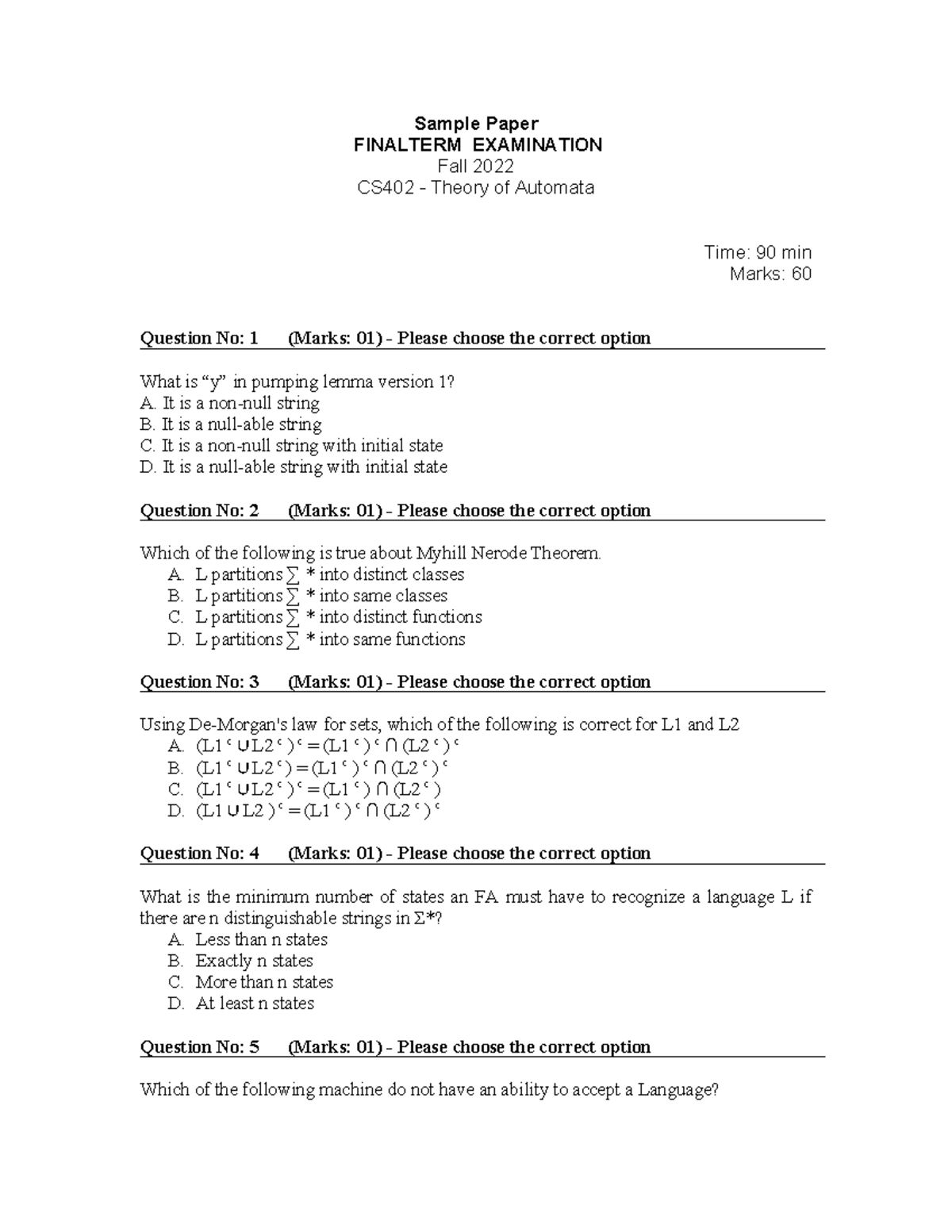 CS402 Sample Paper - Sample Paper FINALTERM EXAMINATION Fall 2022 CS402 ... CS402 Sample Paper - Sample Paper FINALTERM EXAMINATION Fall 2022 CS402 ...