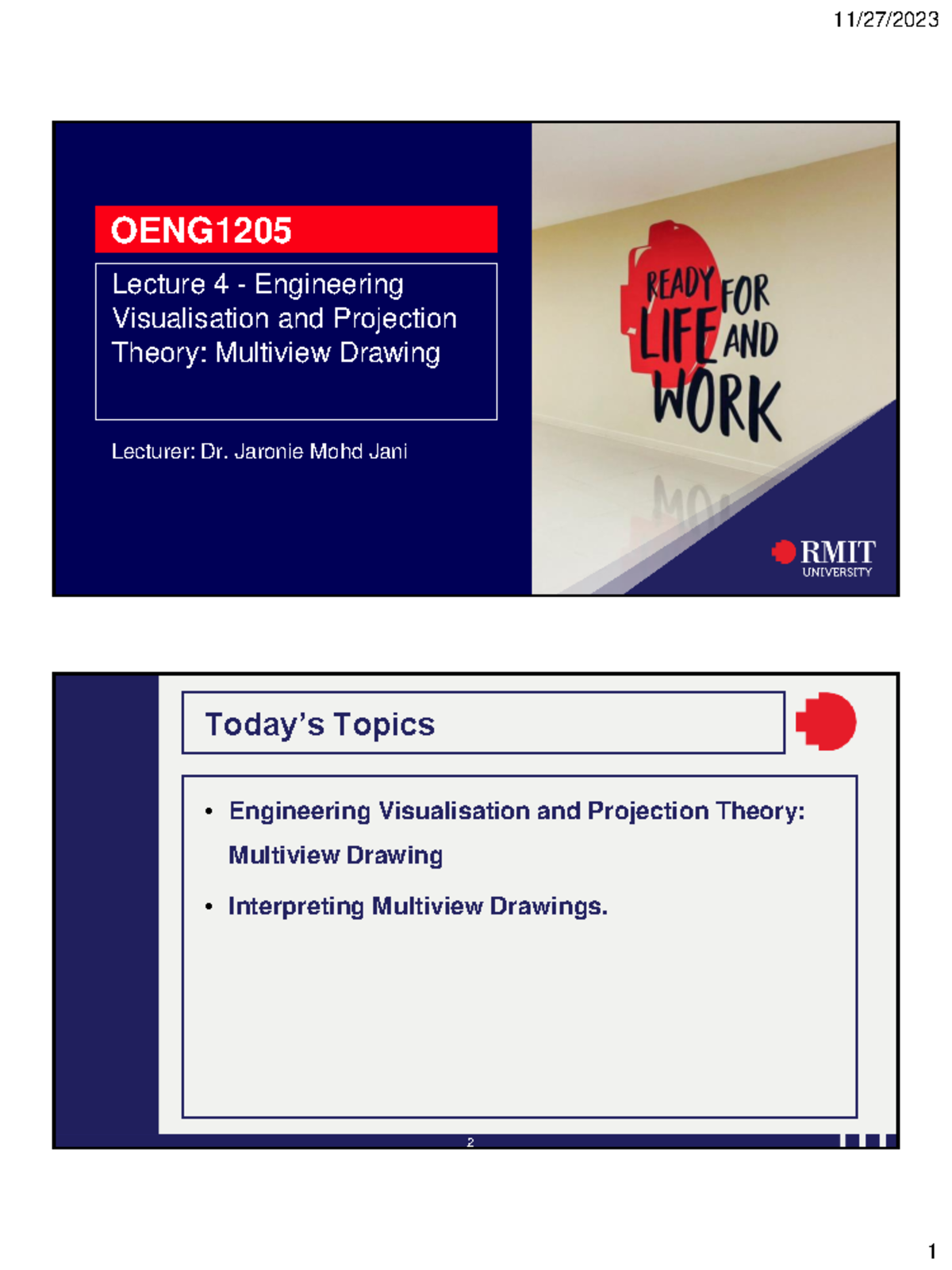 OENG1205 L04 JMJ - know about cad - 1 RMIT Classification: Trusted OENG Lecture 4 - Engineering ...