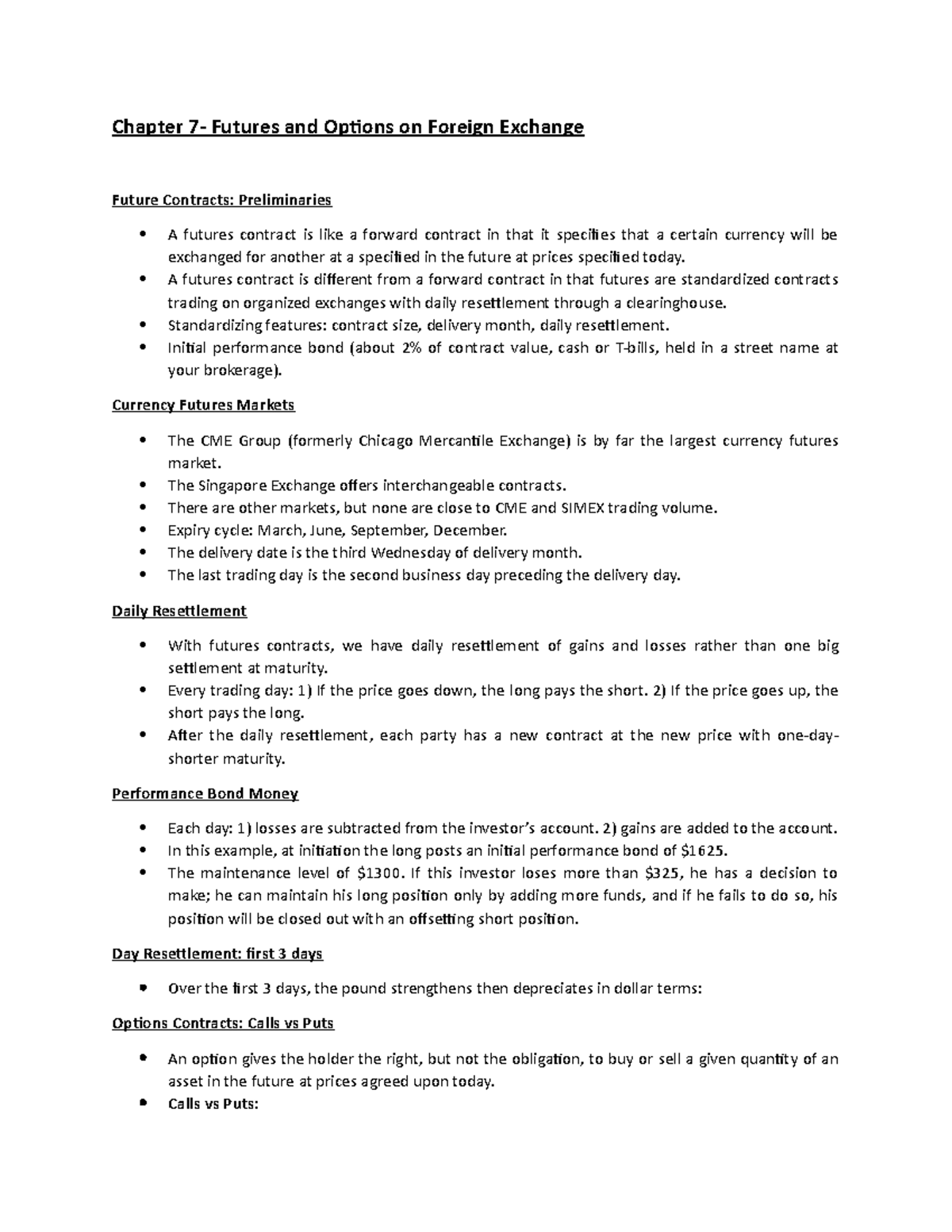 Chapter 7-Fina 470 - Notes taken during class. This includes the "fill ...