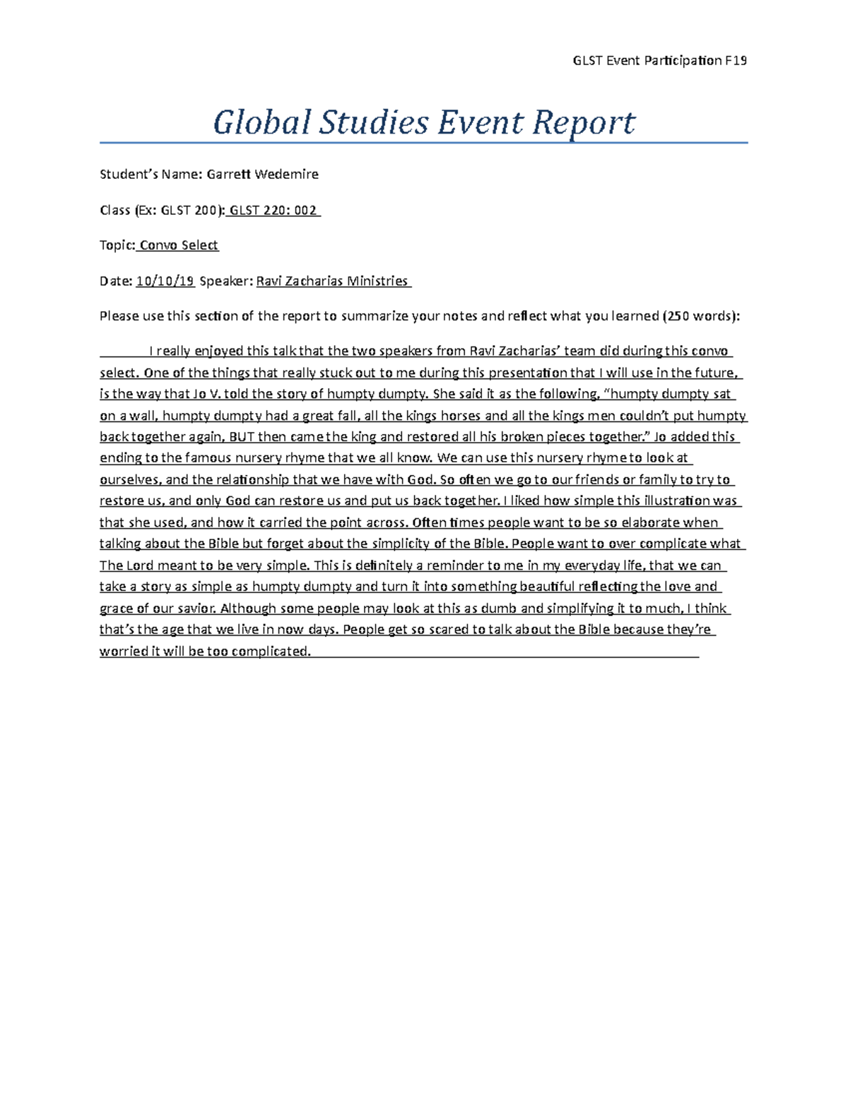 Global Studies Event Report 2 - GLST Event Participation F Global ...