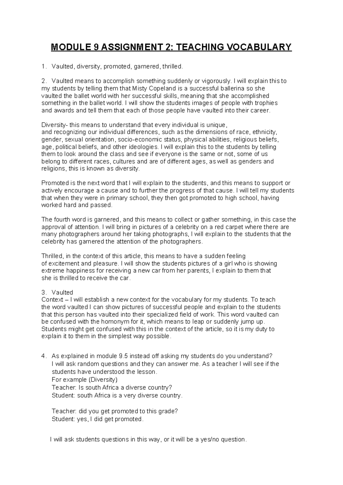 Module 9.2 Teaching Vocab - MODULE 9 ASSIGNMENT 2: TEACHING VOCABULARY ...
