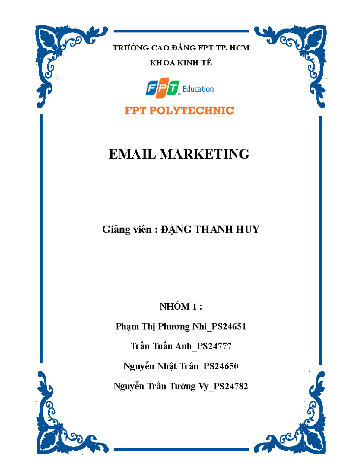 ASM-Email-MRK - âsdasa - TRƯỜNG CAO ĐẲNG FPT TP. HCM KHOA KINH TẾ EMAIL ...
