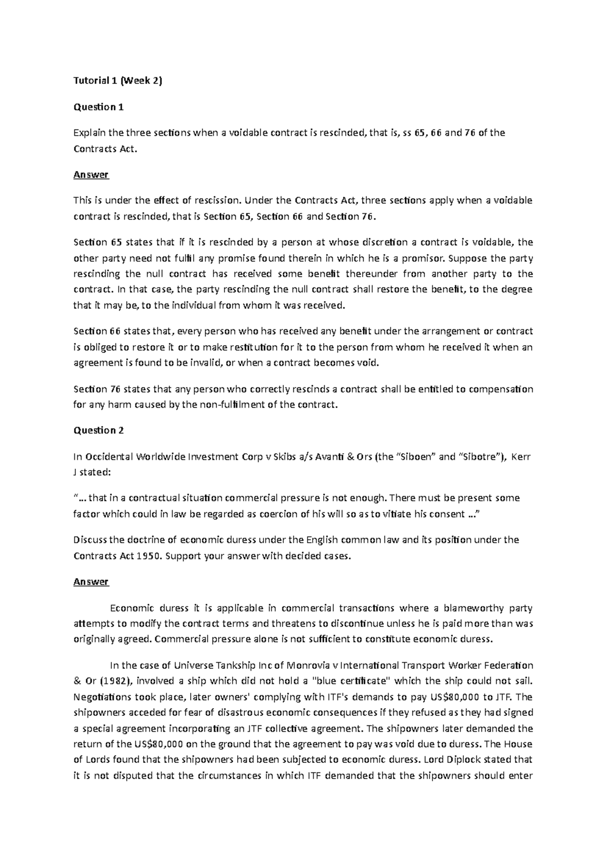 355613 Tutorial 1 - Tutorial 1 (Week 2) Question 1 Explain the three sections when a voidable ...