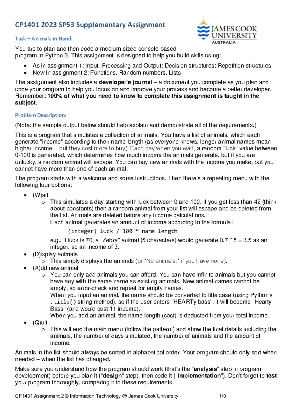 CP1401 Supplementary Assignment 2023 SP53 - CP1 401 2023 SP53 ...