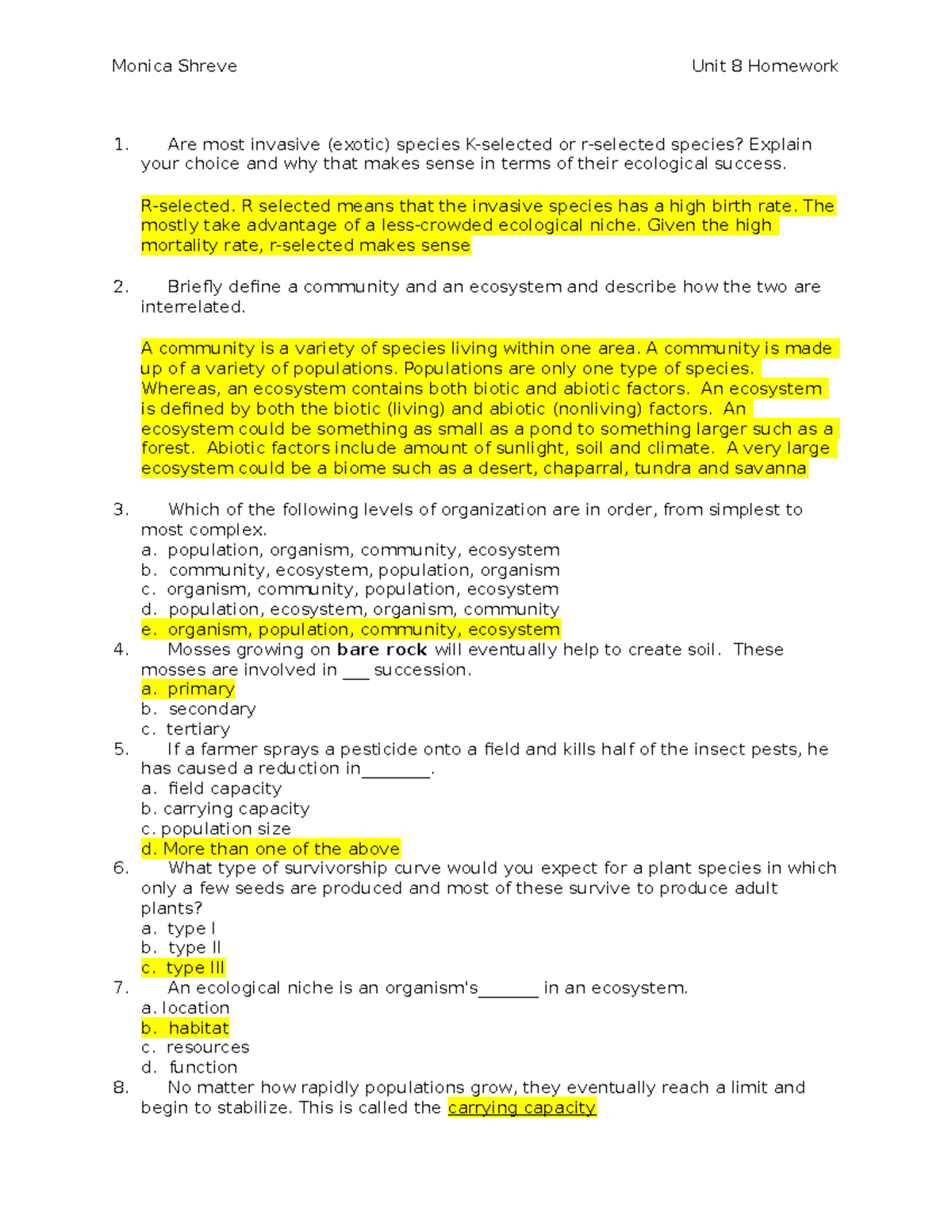 Unit 8 Homework - worksheet - Monica Shreve Unit 8 Homework Are most ...