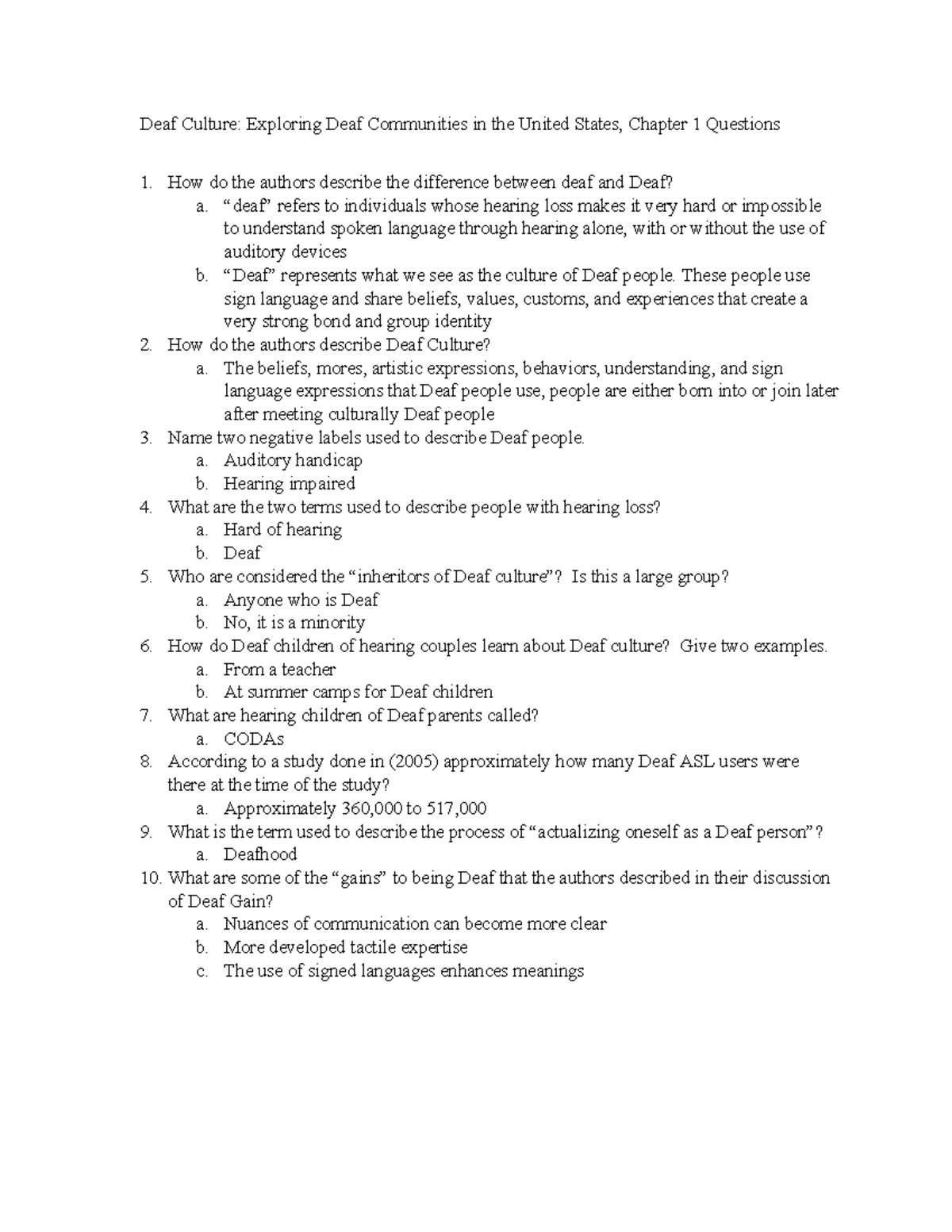 Deaf Culture Chapter 1 Questions - Deaf Culture: Exploring Deaf ...