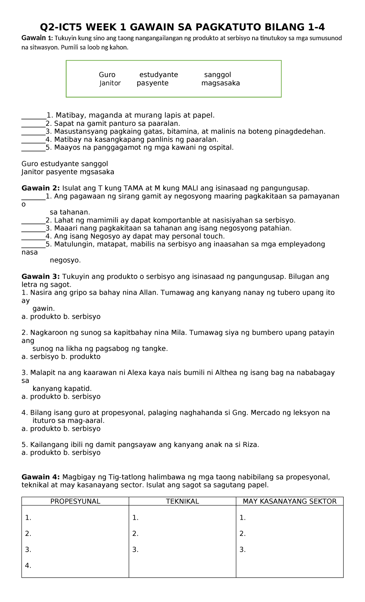 Q2-ICT5 WEEK 1 Gawain SA Pagkatuto Bilang 1-4 - Q2-ICT5 WEEK 1 GAWAIN SA PAGKATUTO BILANG 1 ...