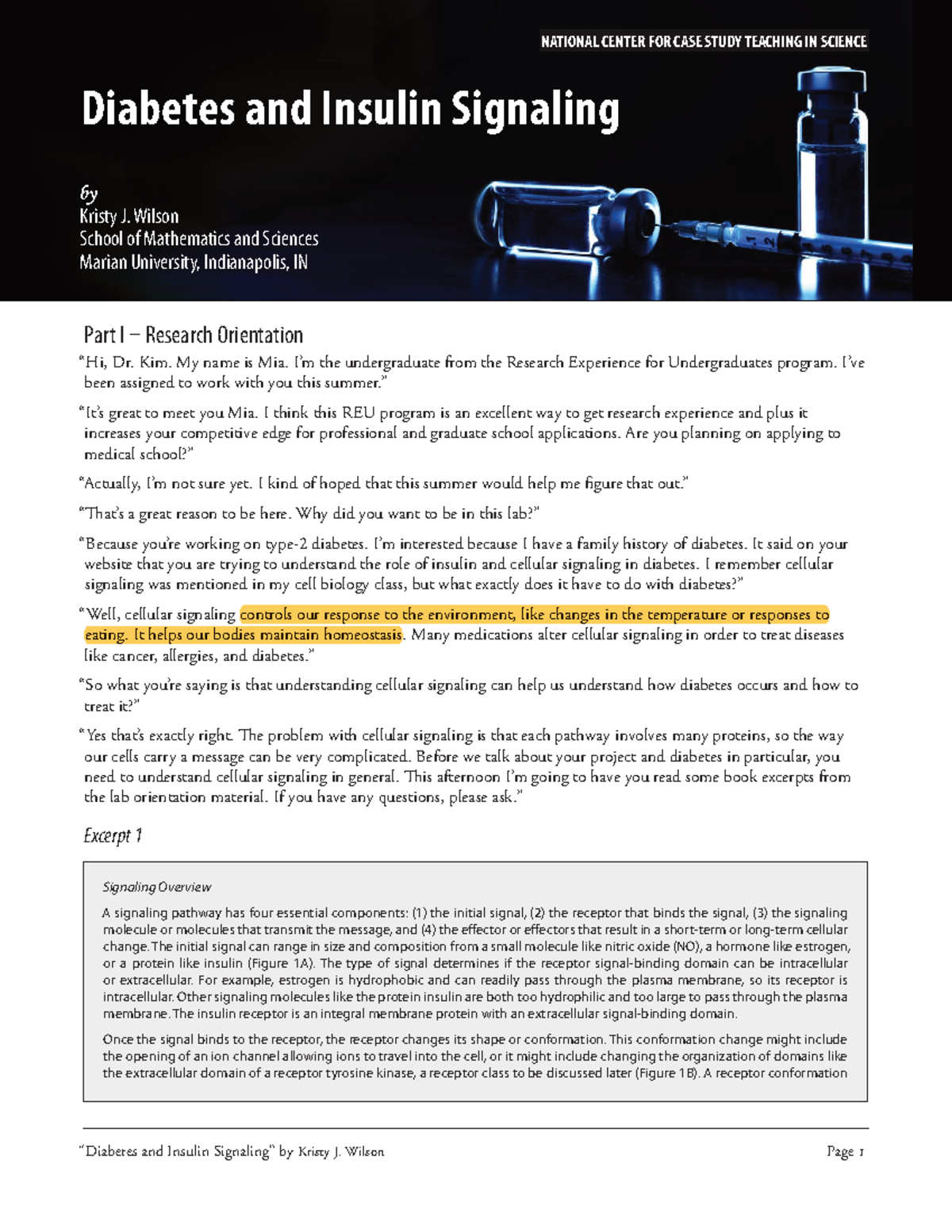 BIO181-CS2-Insulin Signaling - by Kristy J. Wilson School of ...