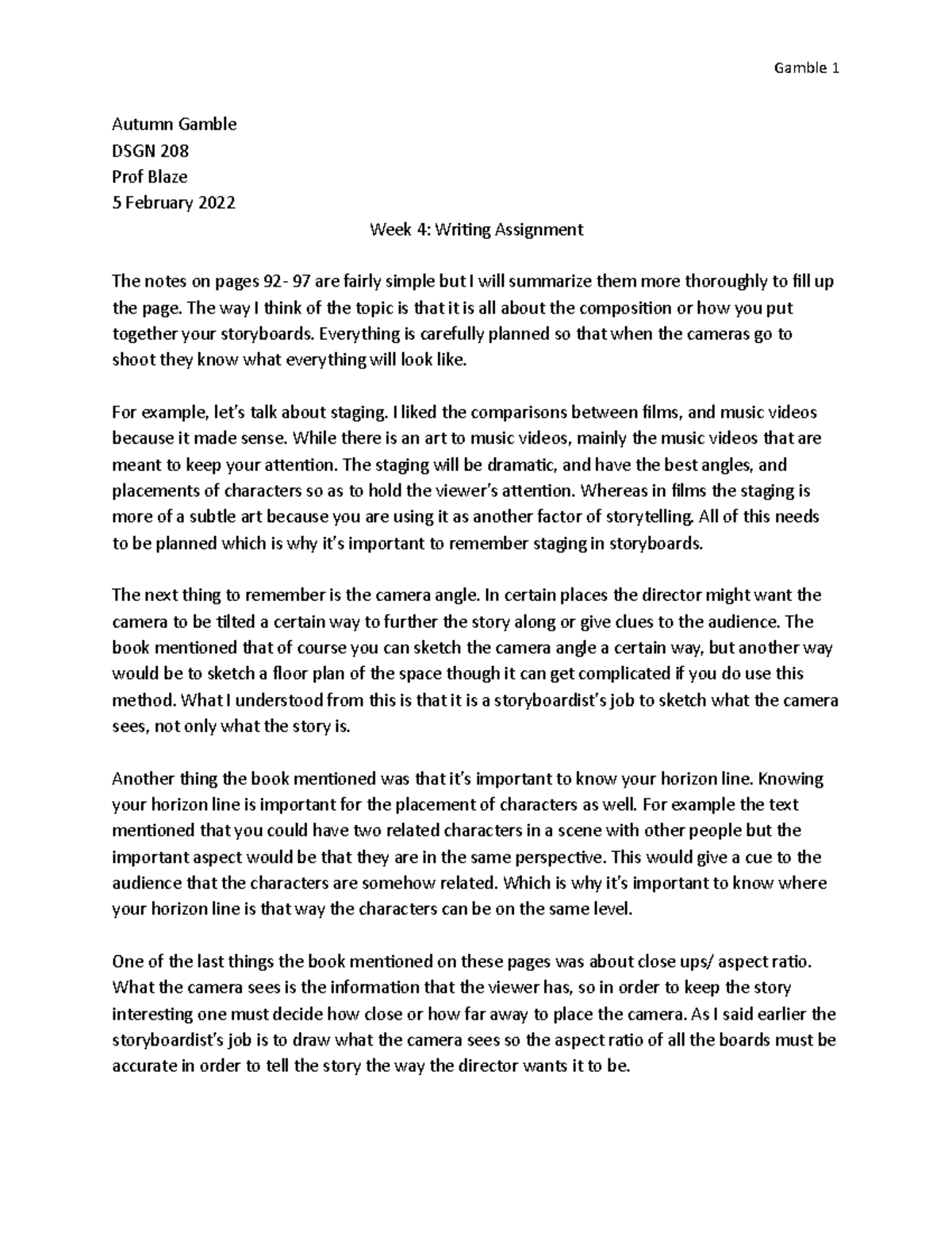 Writing Assignment #4 - Gamble 1 Autumn Gamble DSGN 208 Prof Blaze 5 ...