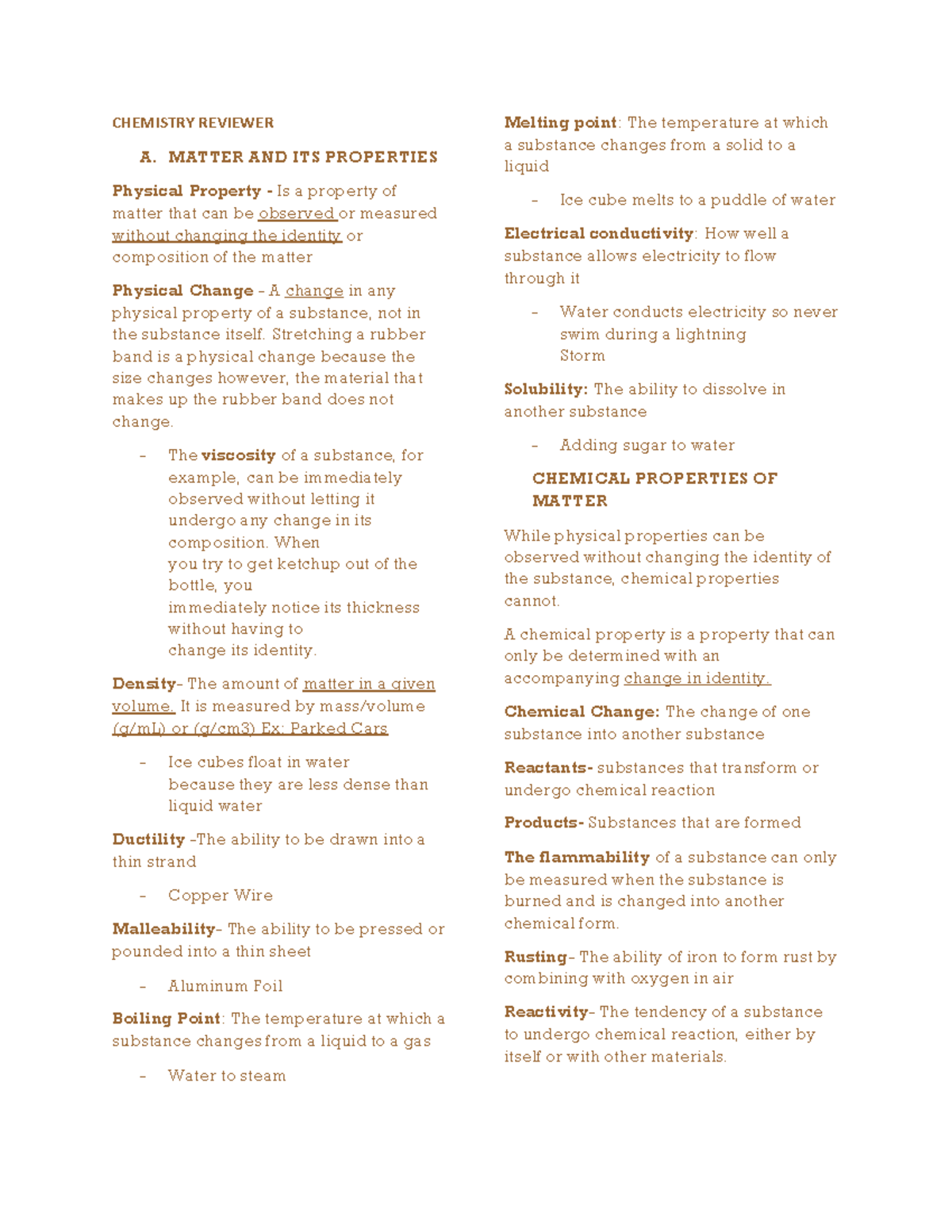 Chemistry- Reviewer - lol - CHEMISTRY REVIEWER A. MATTER AND ITS ...