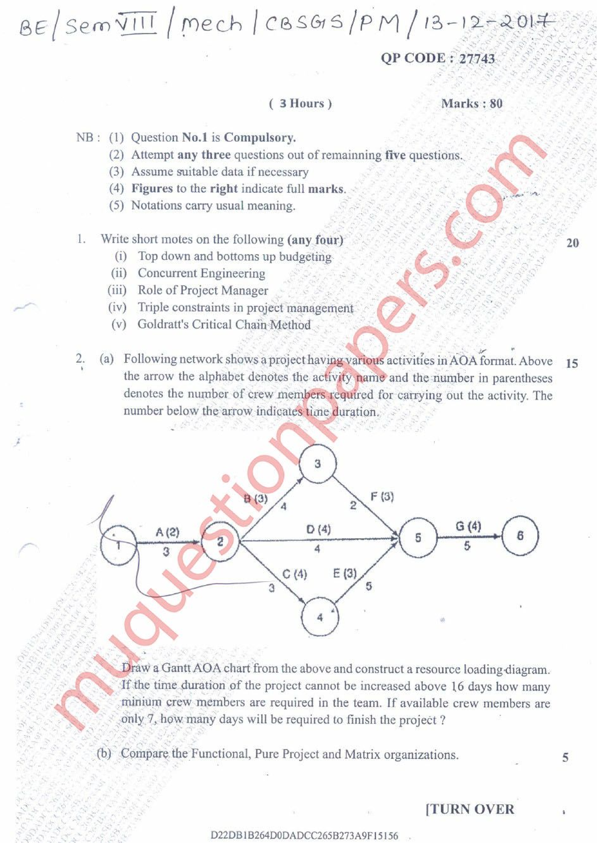 BE-MECH SEM8 PM BE-MECH SEM8 PM DEC16 PROJECT MANAGEMENT Q PAPER DEC17 - Mechanical Engineering ...