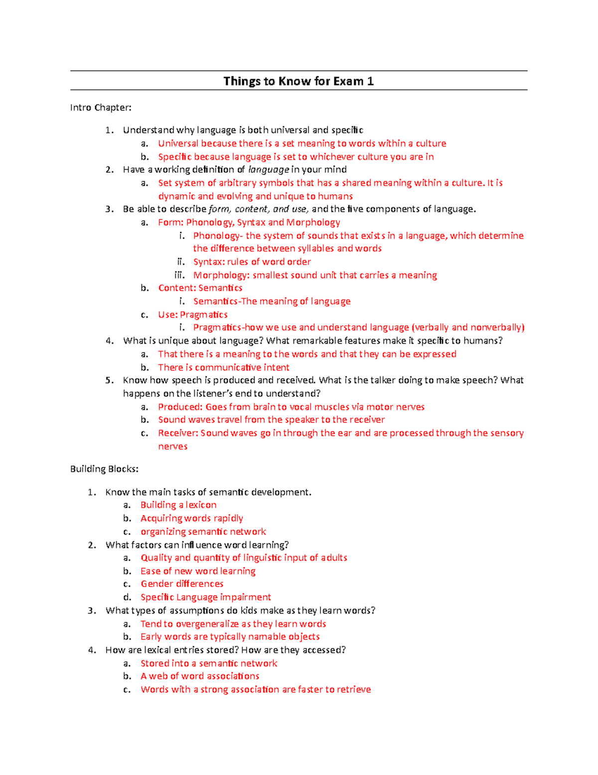 Exam 1 Review-1 -Introduction to language -Building blocks of language ...