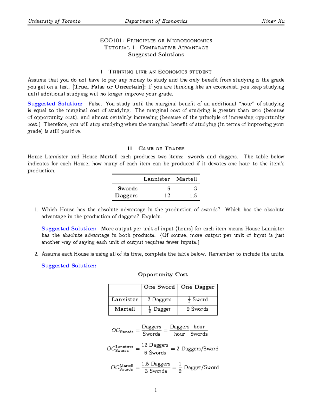 W2 Tutorial Sol - Q & A - University of Toronto Department of Economics ...
