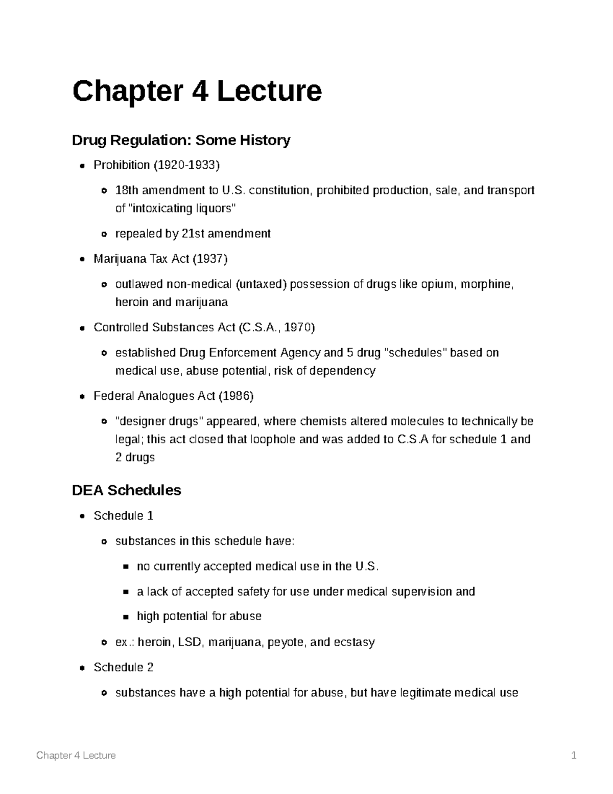 Chapter 4 Lecture - Dr. Scott Husband - Chapter 4 Lecture Drug Regulation: Some History ...