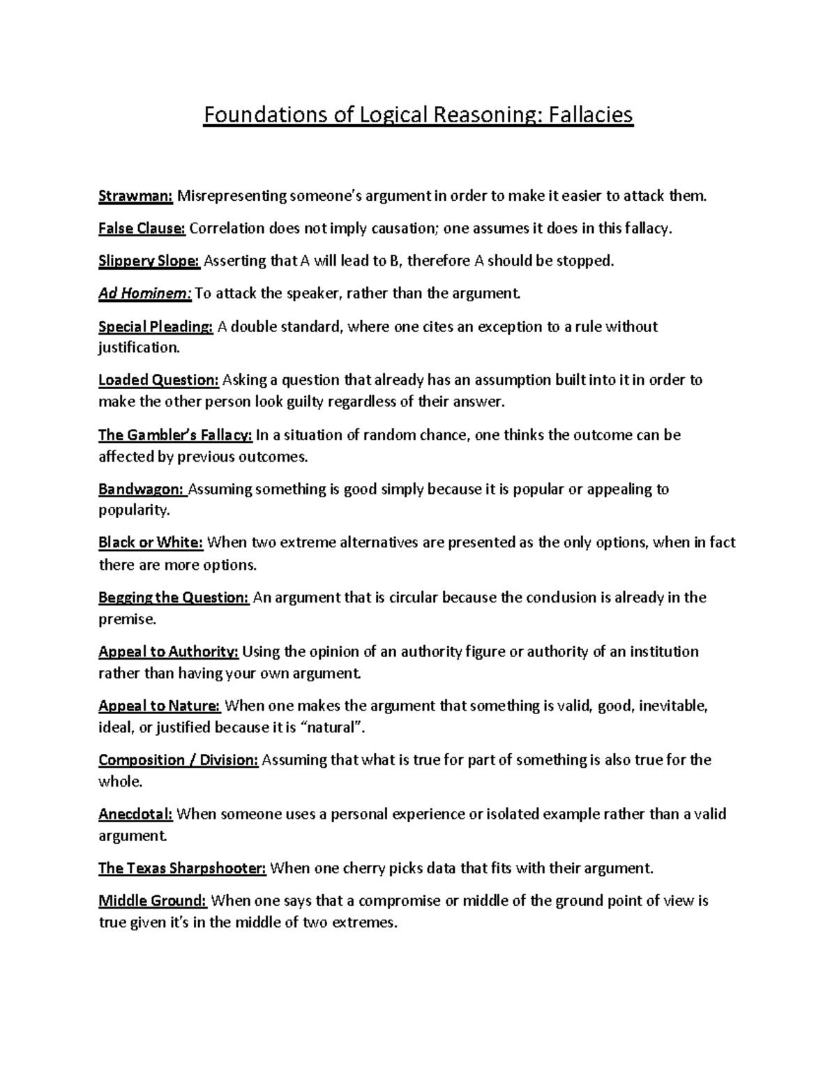 Fallacies - Terms - Foundations of Logical Reasoning: Fallacies ...
