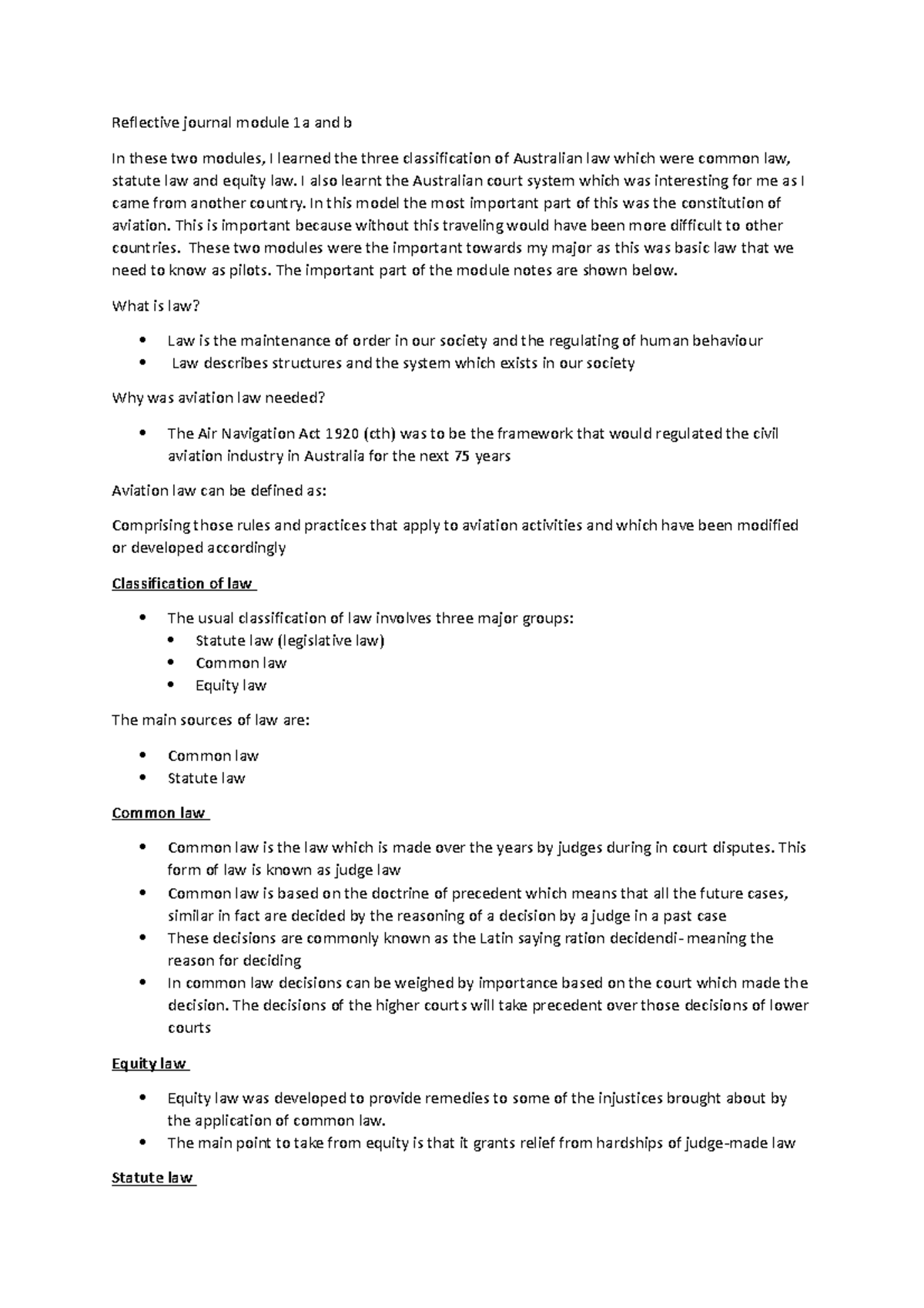Reflective journal - notes - Reflective journal module 1a and b In ...