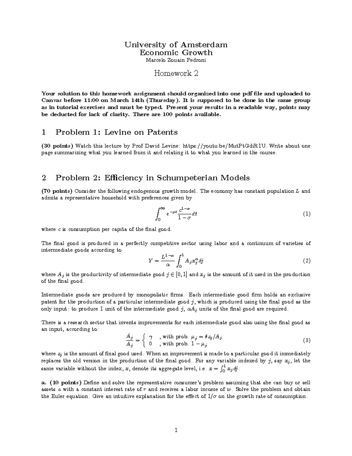 Homework 2 - University of Amsterdam Economic Growth Marcelo Zouain ...