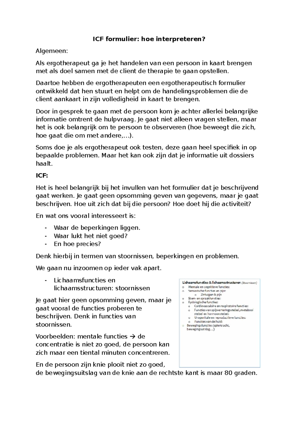 ICF formulier - Daartoe hebben de ergotherapeuten een ergotherapeutisch ...