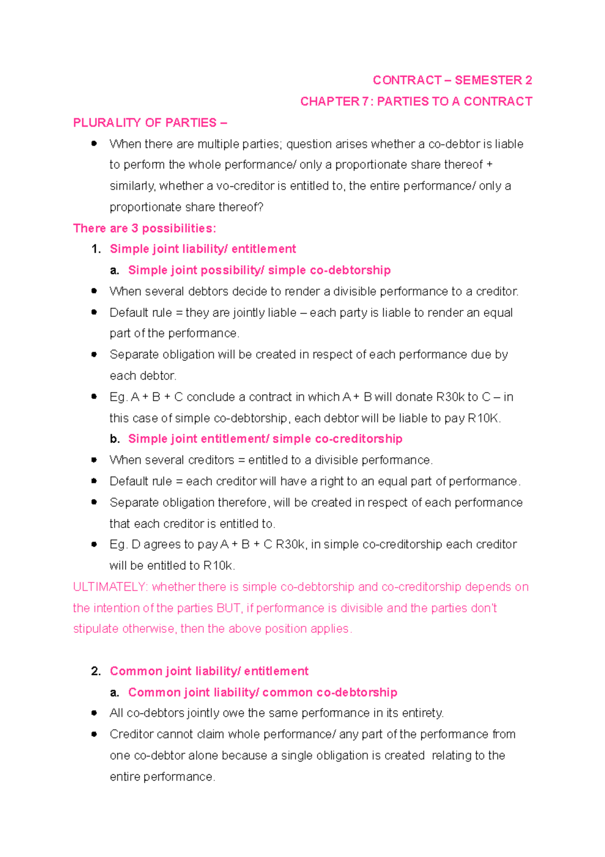 Chapter 7 parties to a contract notes - CONTRACT – SEMESTER 2 CHAPTER 7 ...
