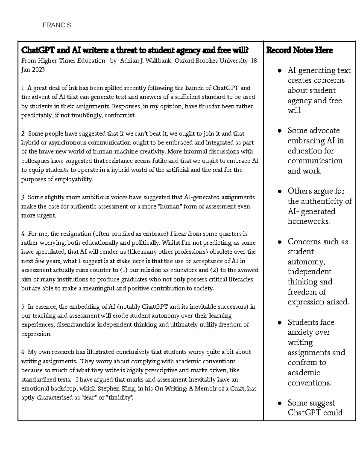 Copy of Chat GPT and AI writers a threat to student agency and free ...