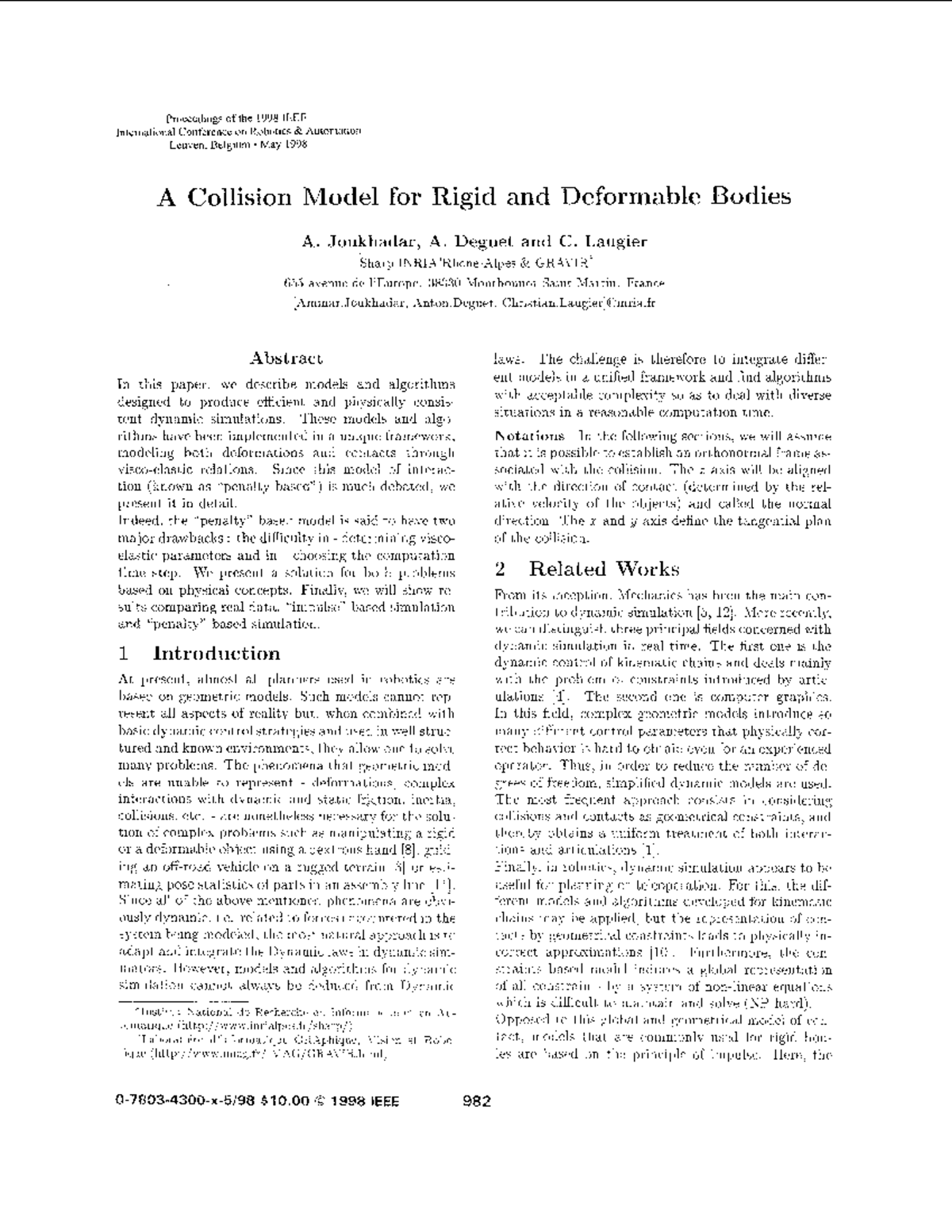 A Collision Model for Rigid and Deformable Bodies - Joukhadar, A ...